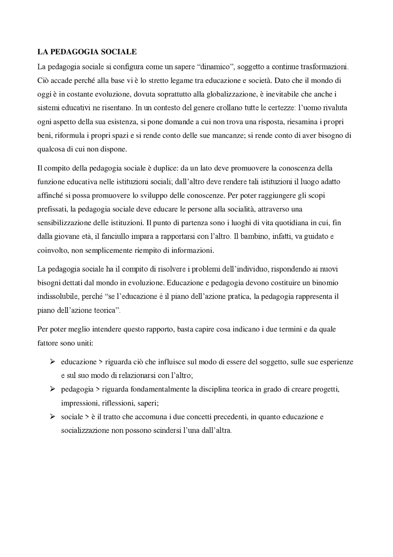La Pedagogia Sociale Docsity