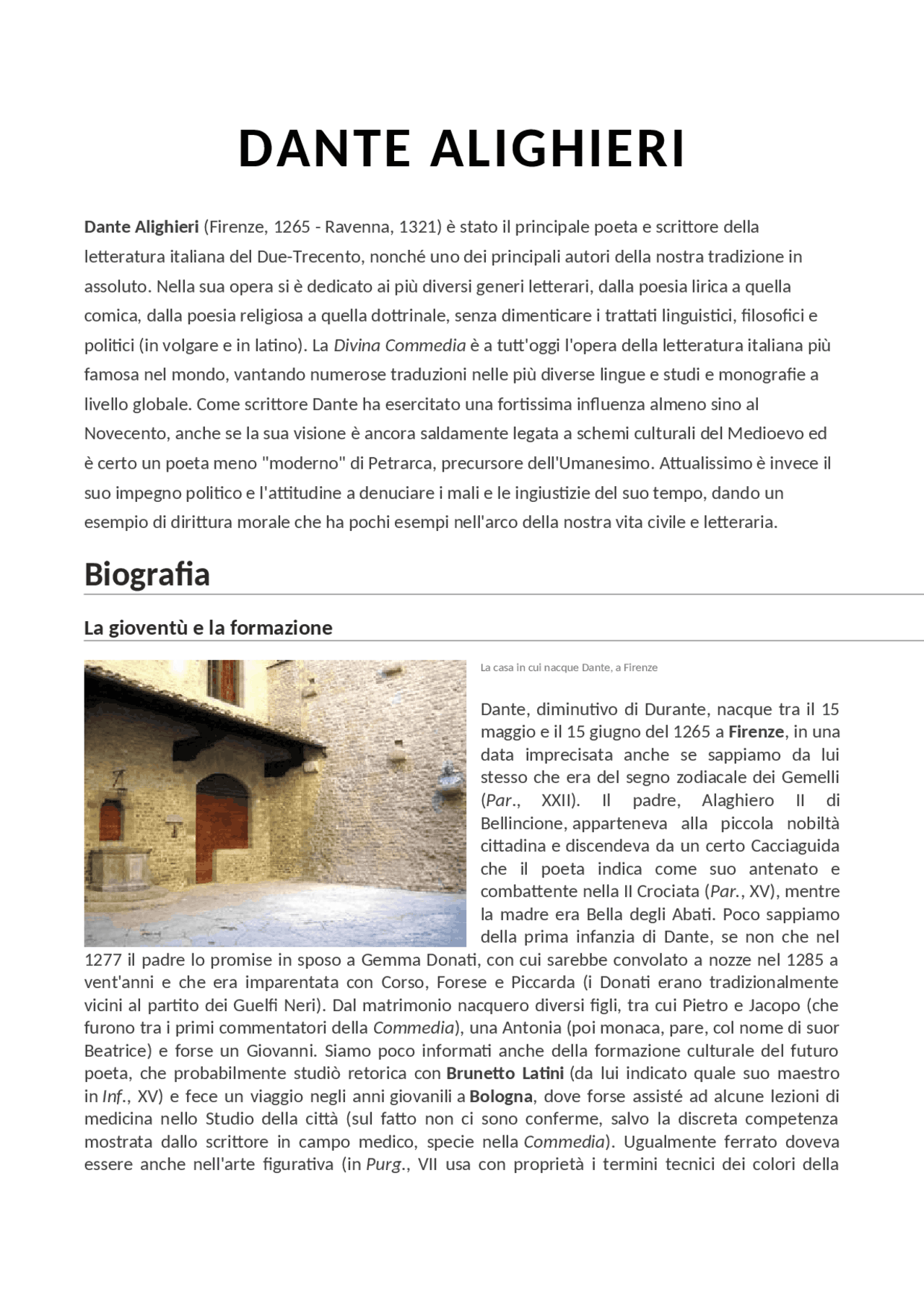 Dispensa Completa Su Dante Alighieri Docsity