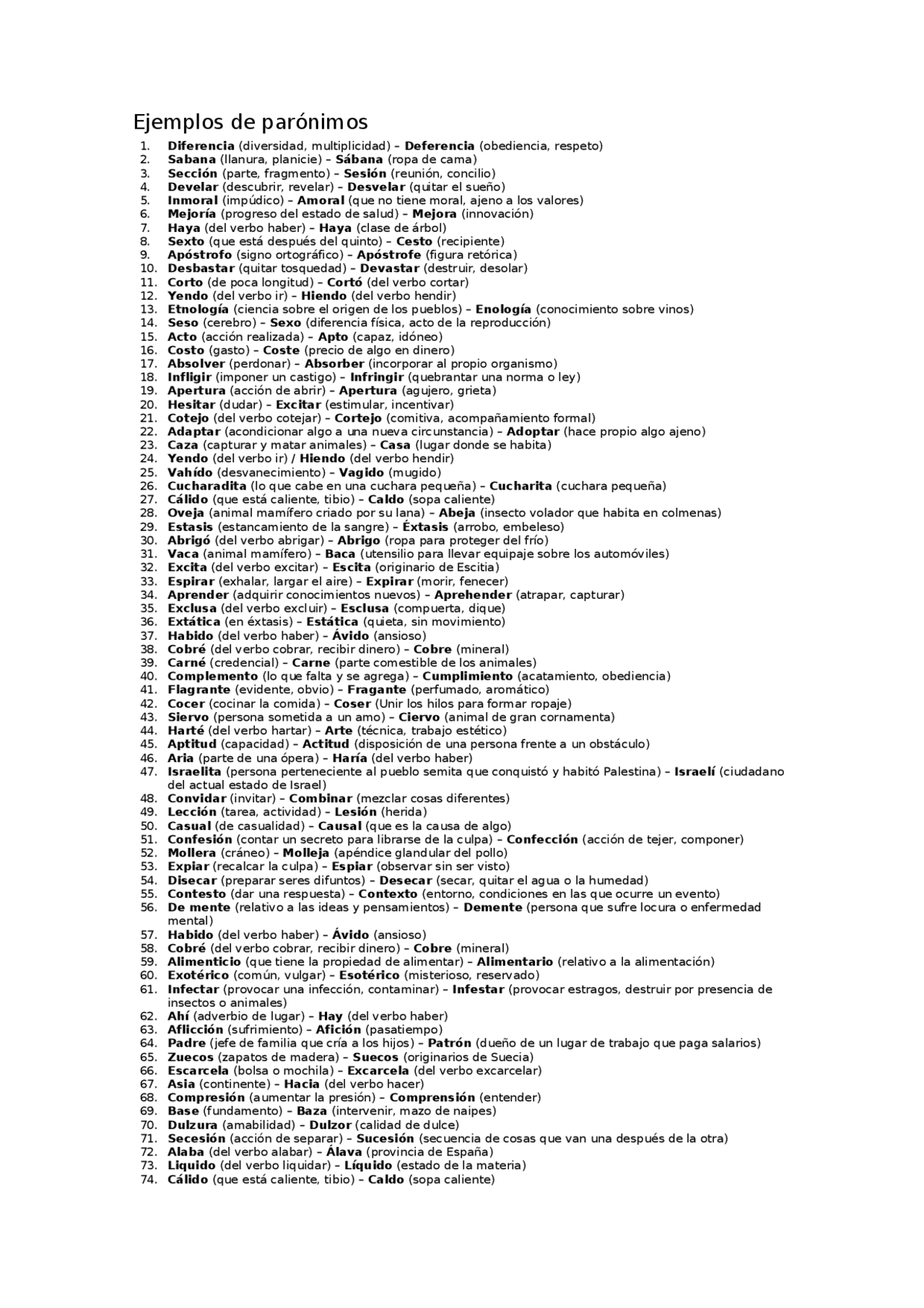 Lista Parónimos selectividad | Apuntes de Lengua y Literatura | Docsity