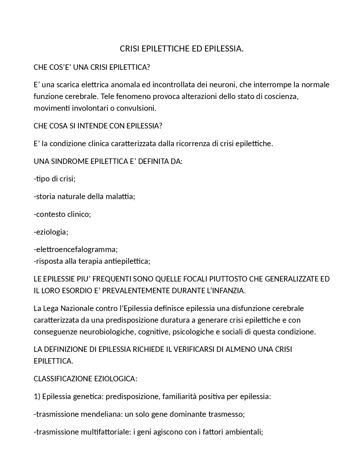 Crisi epilettiche ed Epilessia. - Docsity