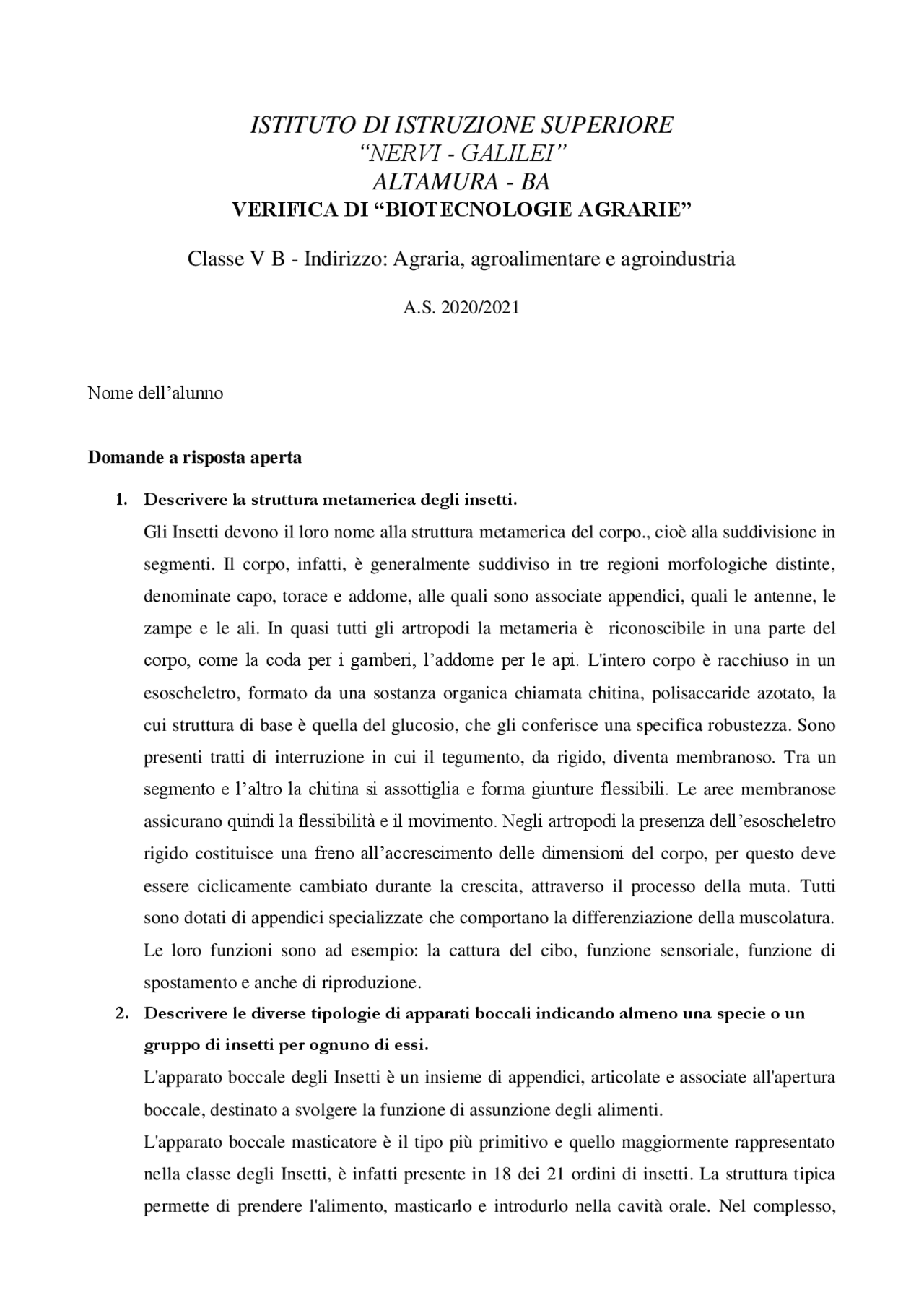 Verifica Di Biotecnologia Docsity
