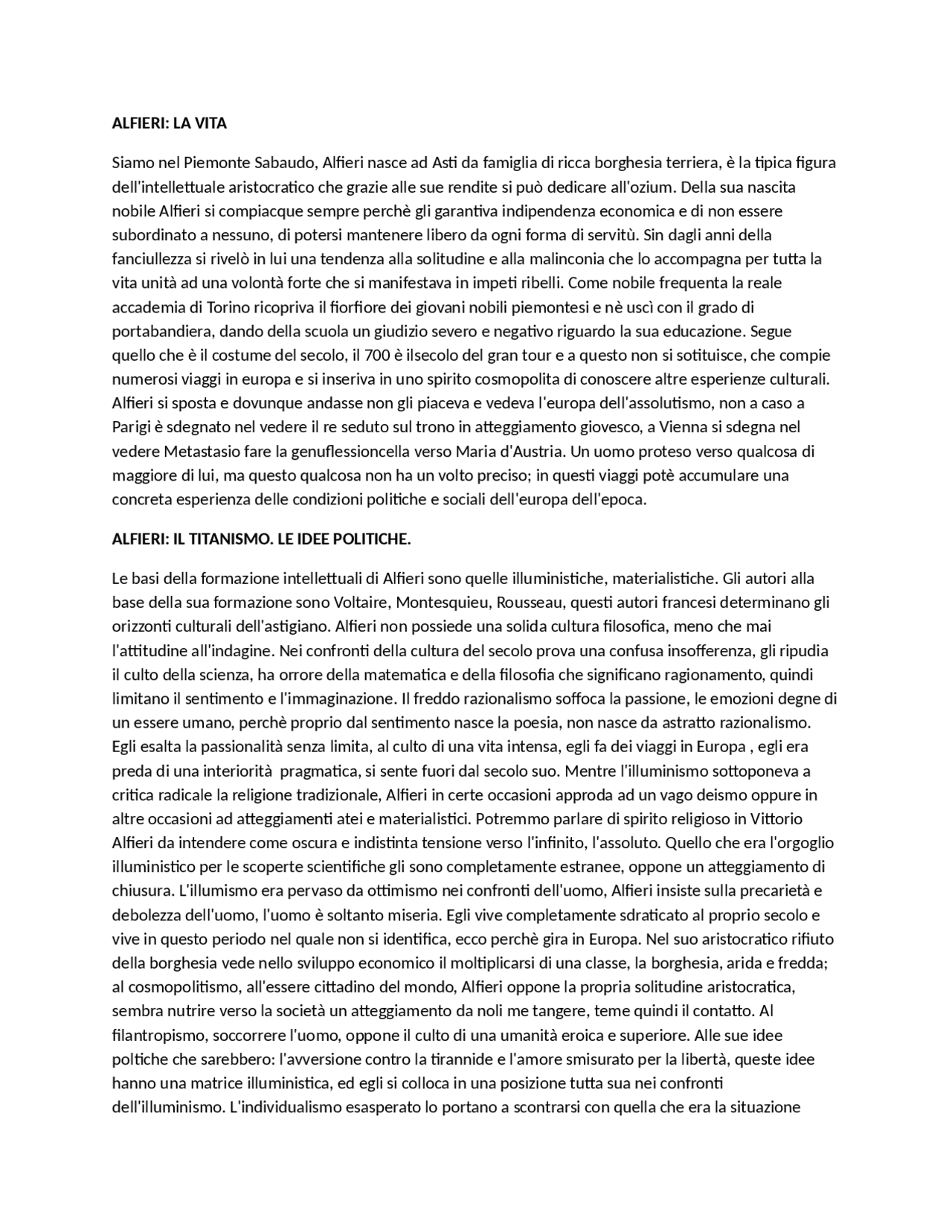 Vittorio Alfieri La Vita E Le Opere Docsity