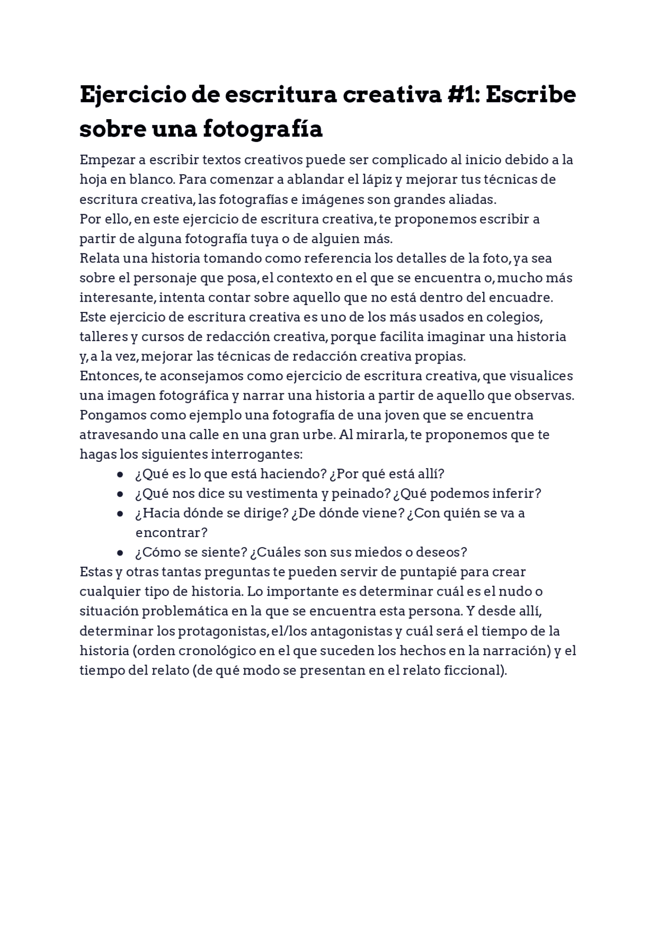 Ejercicio de escritura creativa #1: Escribe sobre una fotografía - Docsity