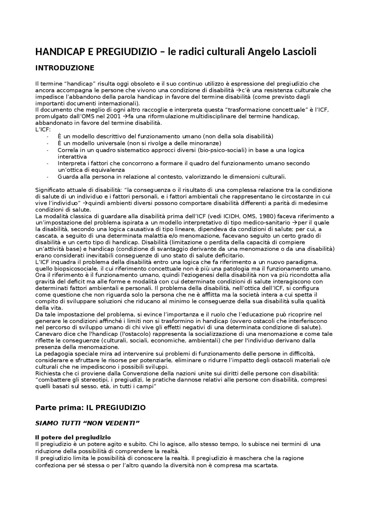 Handicap E Pregiudizio Docsity