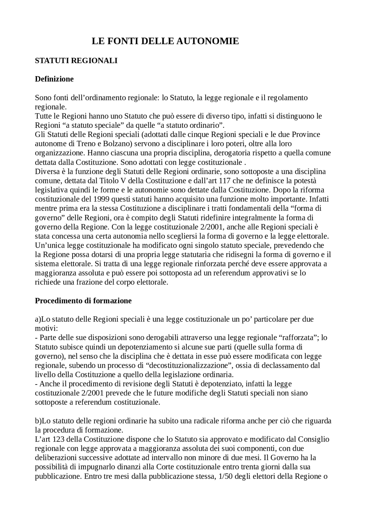 Le Fonti Delle Autonomie Docsity