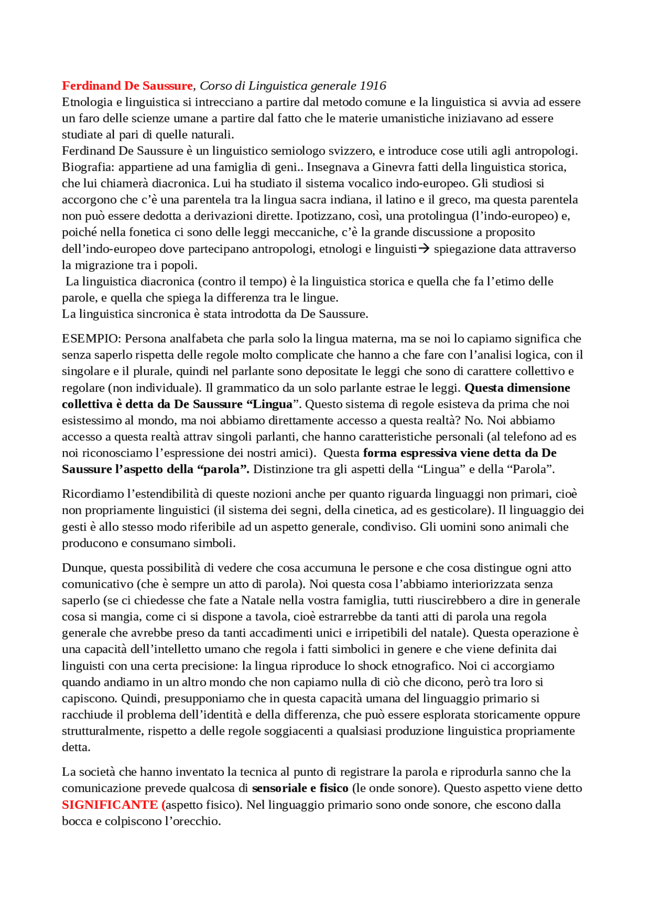La Linguistica Di Ferdinand De Saussure Docsity
