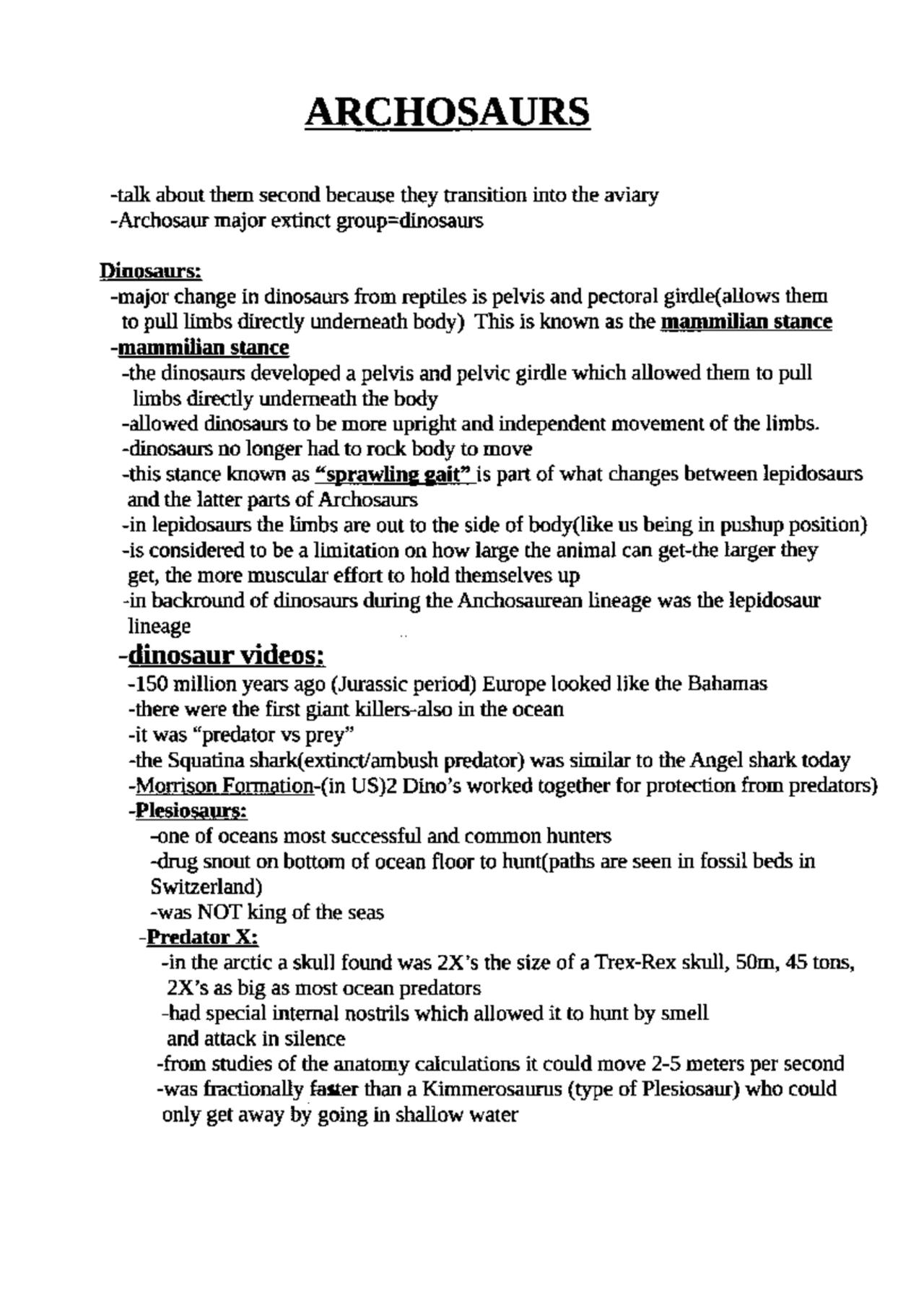 Lecture Notes On Archosaurs Docsity
