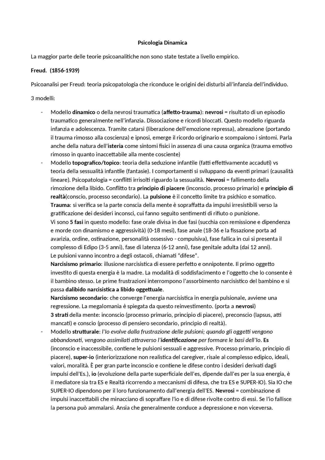 Riassunto Slide E Appunti Psicologia Dinamica Uniss 2020 Appunti Di