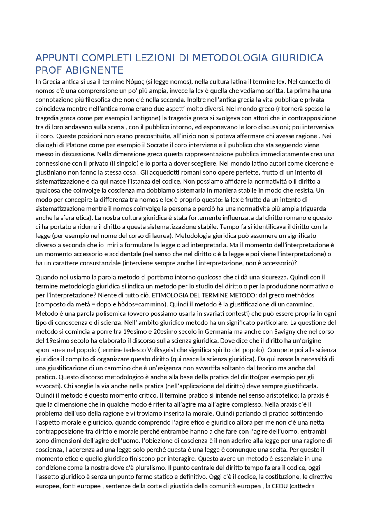 Appunti Completi Lezioni Di Metodologia Giuridica Prof Abignente Docsity