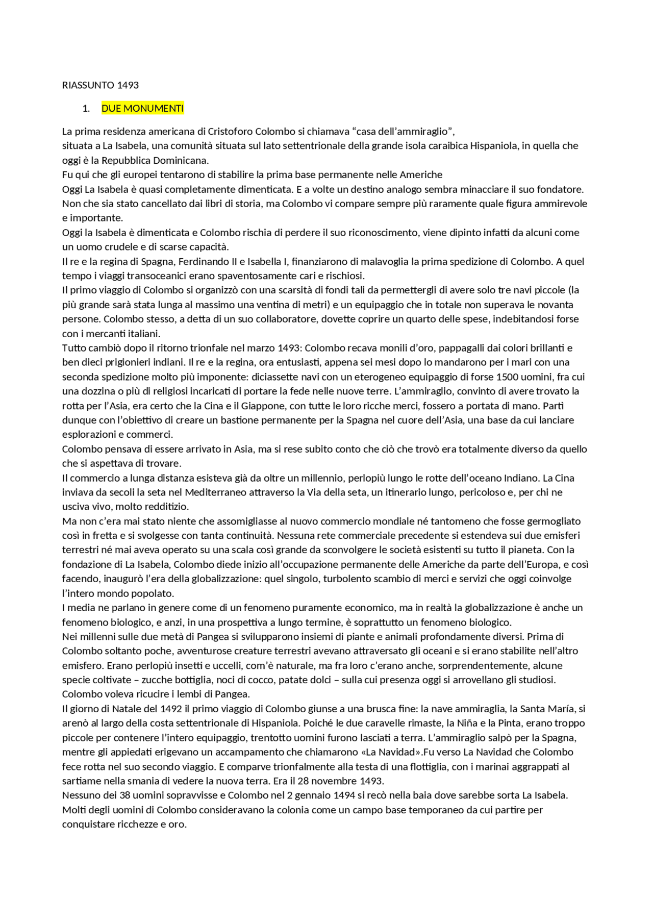 1493 Riassunto Parte Prima Docsity