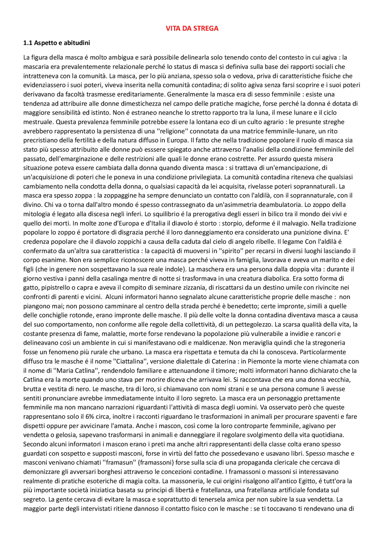 Sintesi Vita Da Strega Docsity