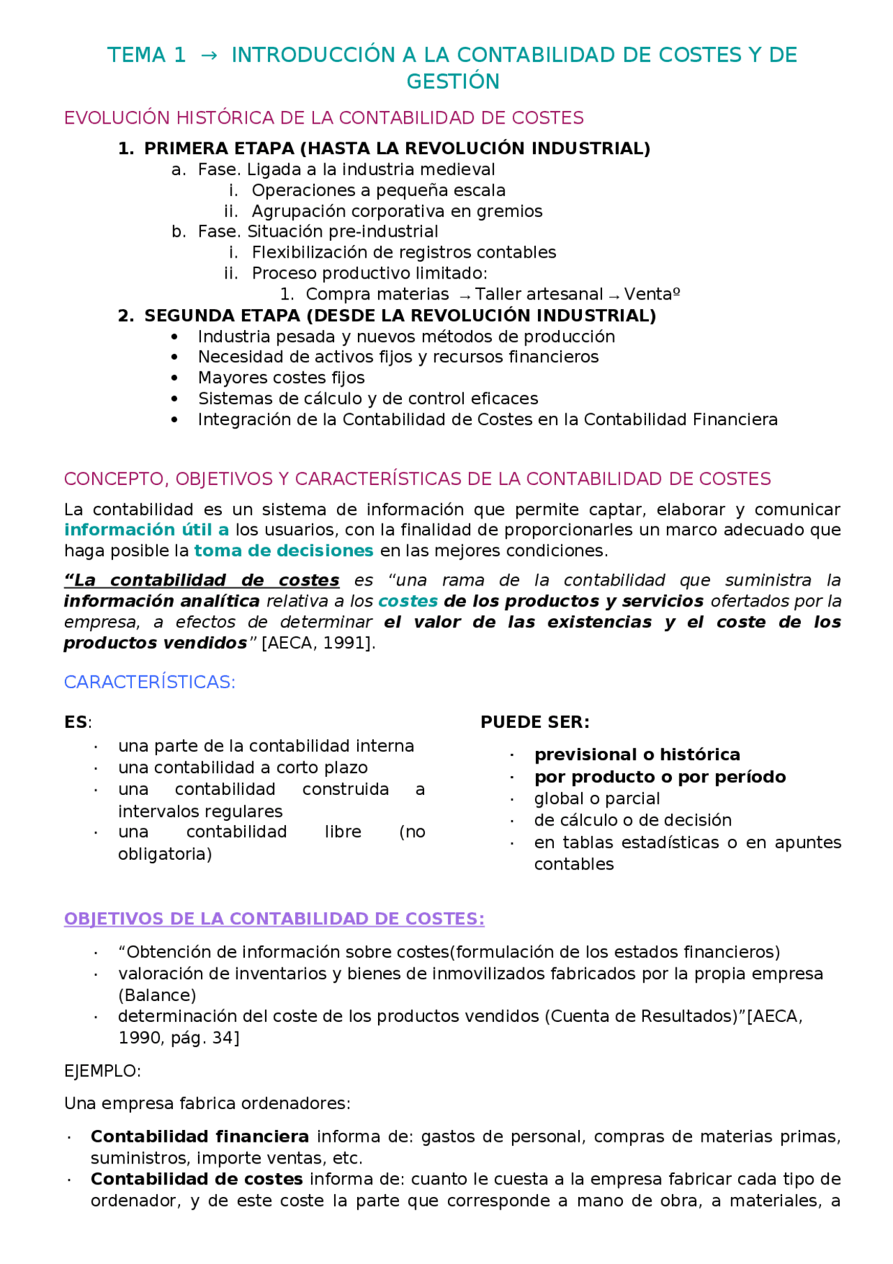 resumen temas 1, 2 y 3 de contabilidad de gestion | Esquemas y mapas conceptuales de ...