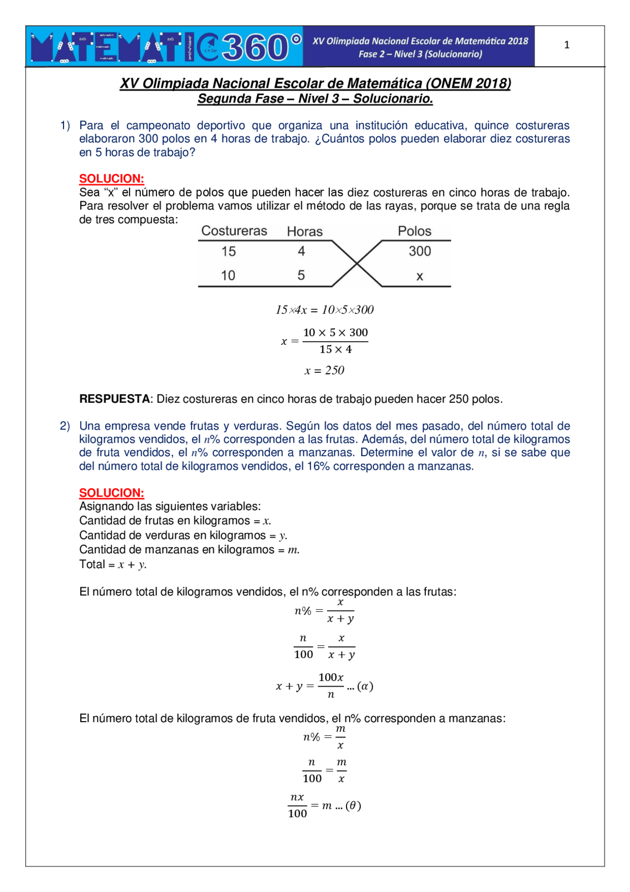 Ejercicios de la onem desarrollados - Docsity