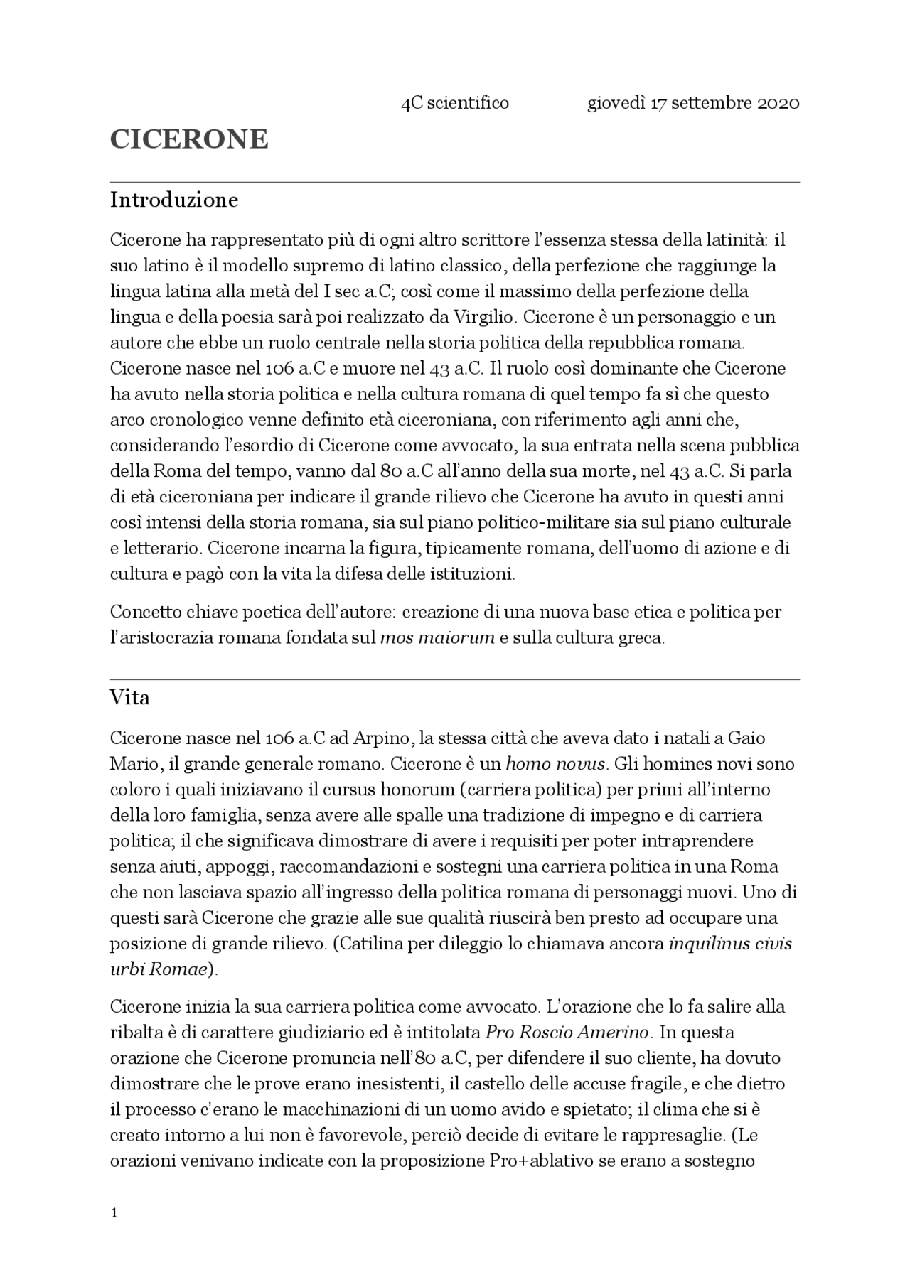 Cicerone Vita E Testi Schemi E Mappe Concettuali Di Latino Docsity