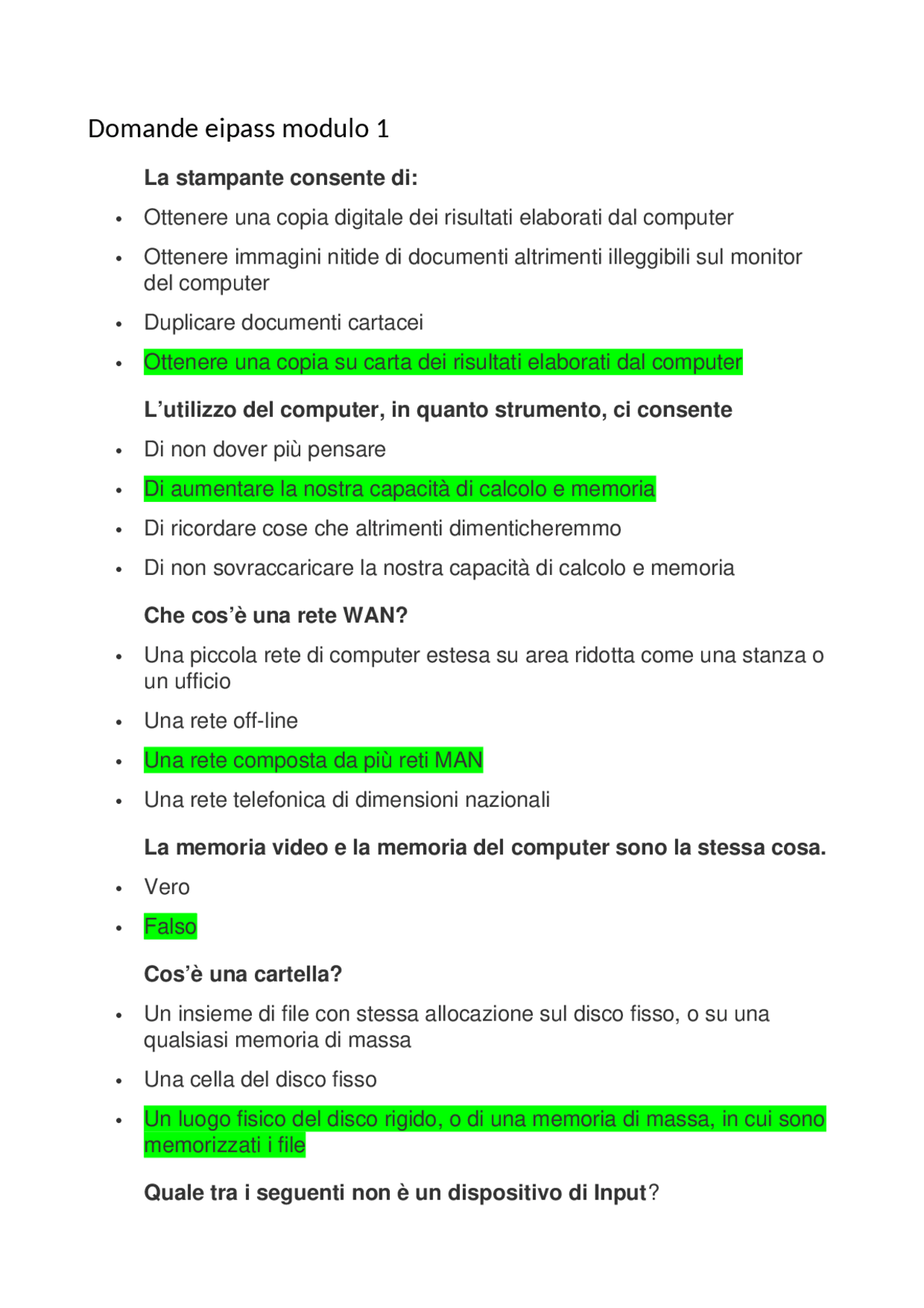 Risposte eipass con domande - Docsity