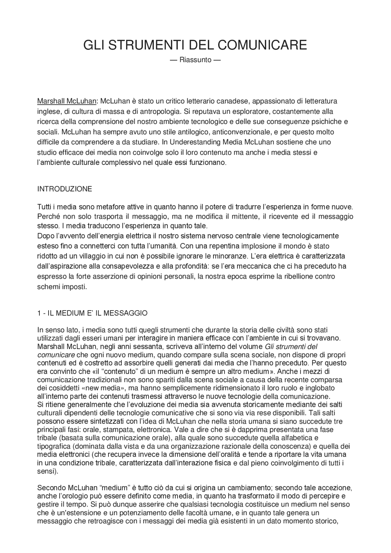 Gli Strumenti Del Comunicare Riassunto Docsity