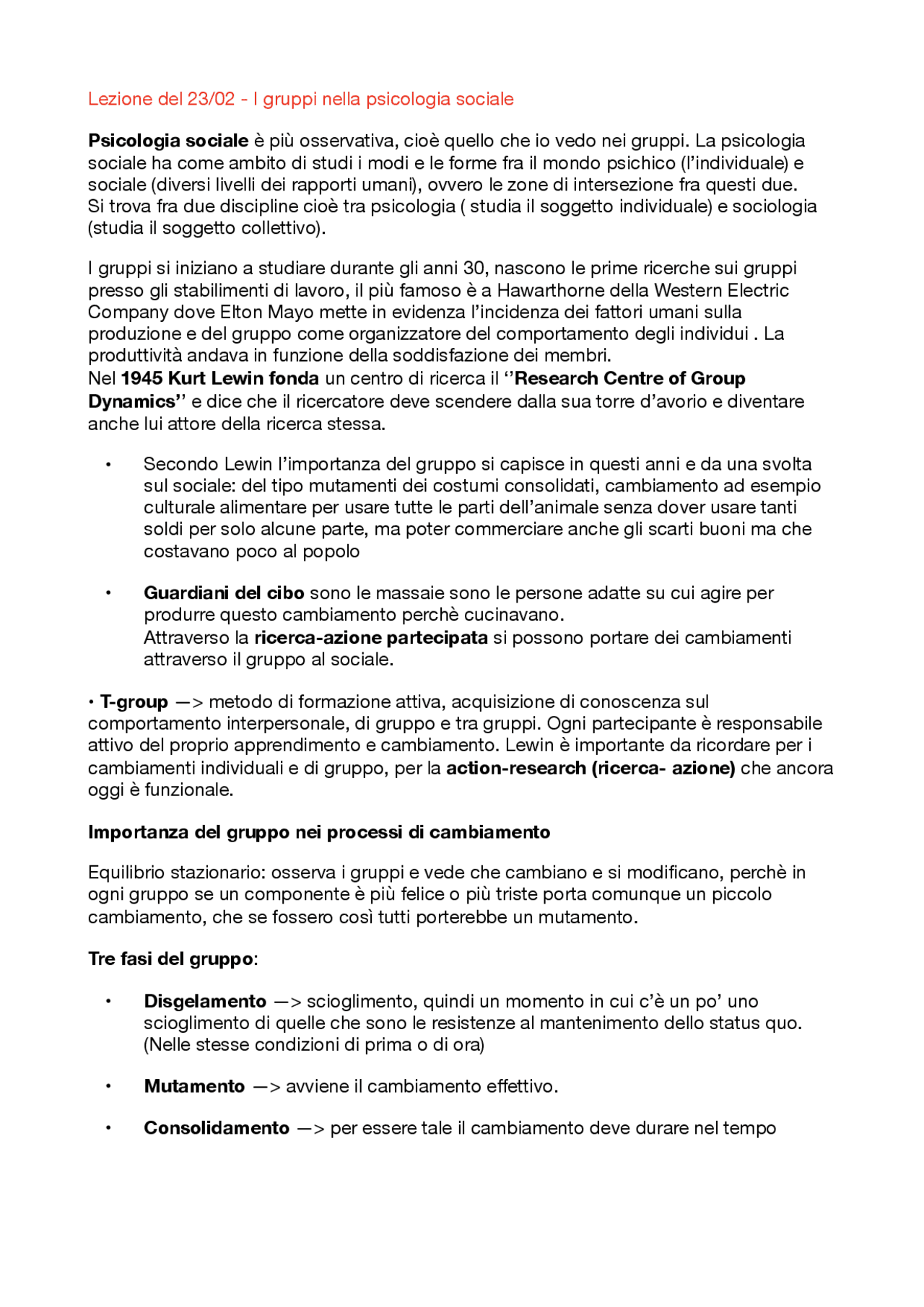 Dispense Per Lesame Orale Di Psicologia Dei Gruppi Docsity