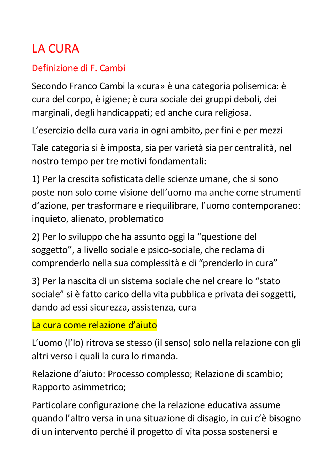Pedagogia Della Cura Appunti Di Pedagogia Docsity