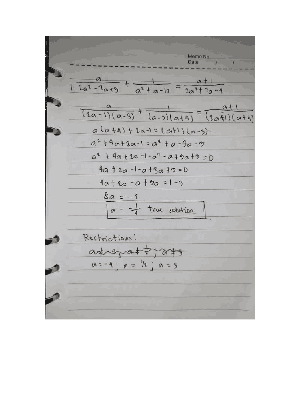 Rational equation for 11th grade | Assignments Mathematics - Docsity