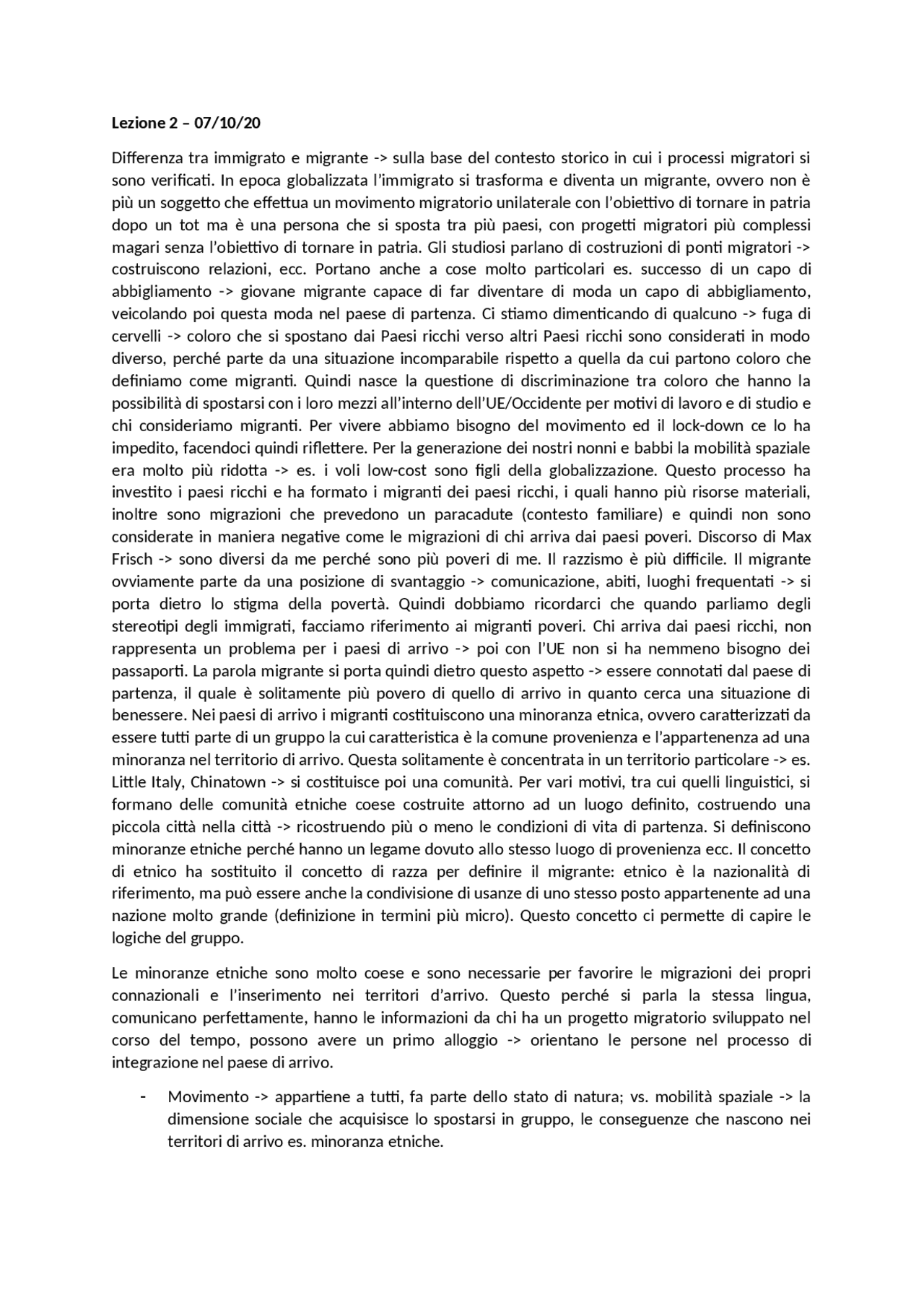 Appunti Esame Sociologia Delle Migrazioni Docsity