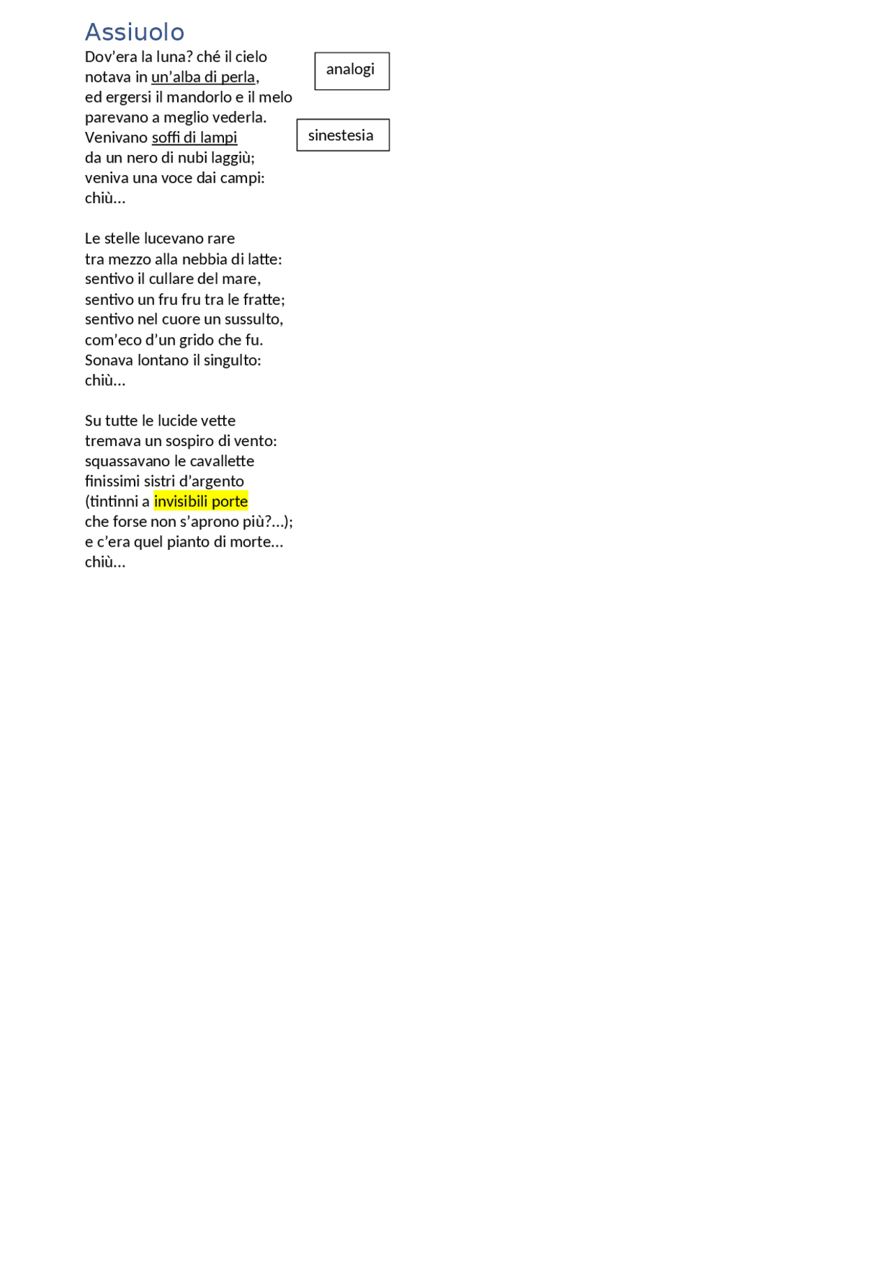 L'assiuolo - Pascoli poesia - Docsity