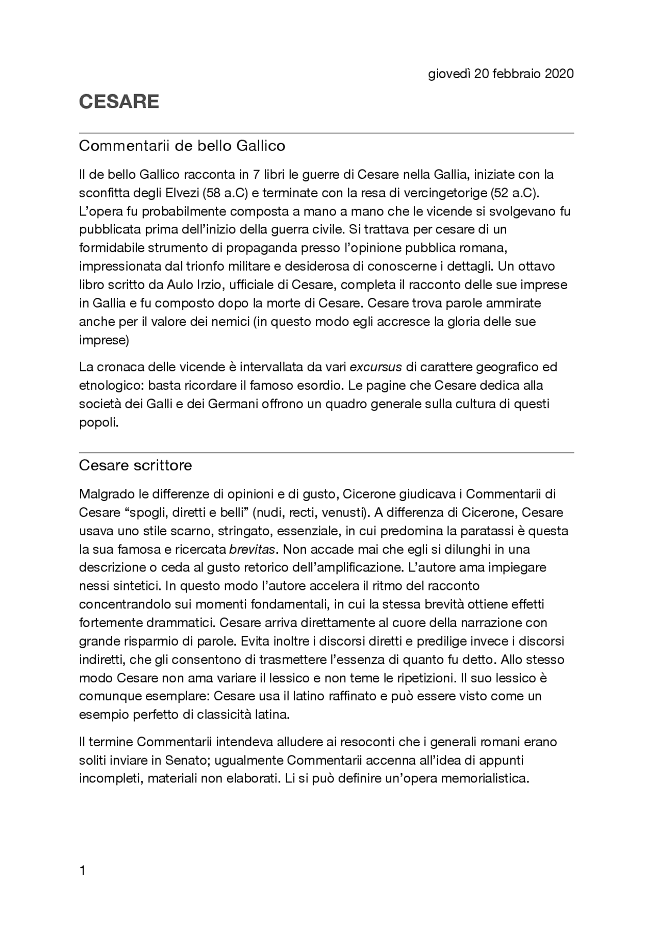 Cesare Latino Riassunto Docsity