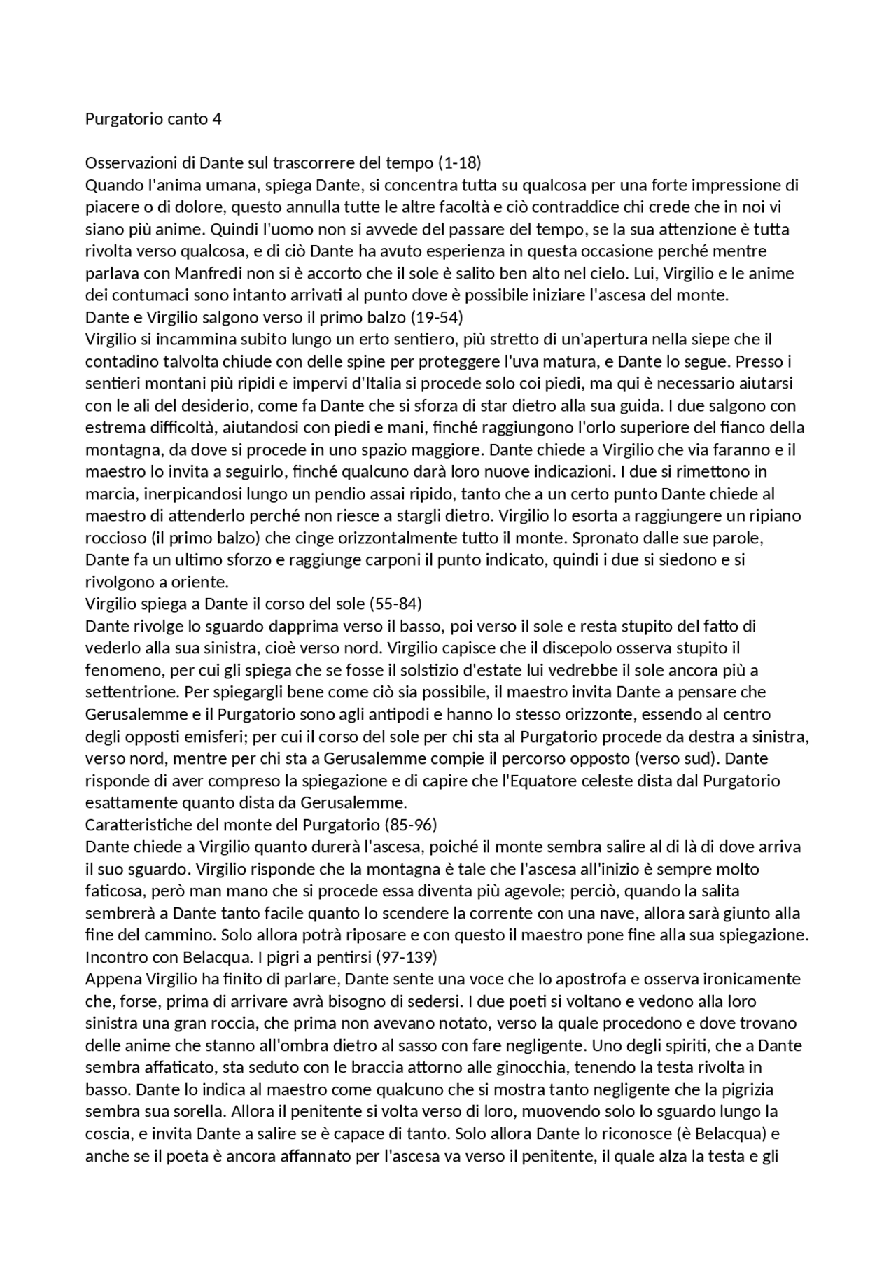 Riassunto Purgatorio Canto 4 Docsity