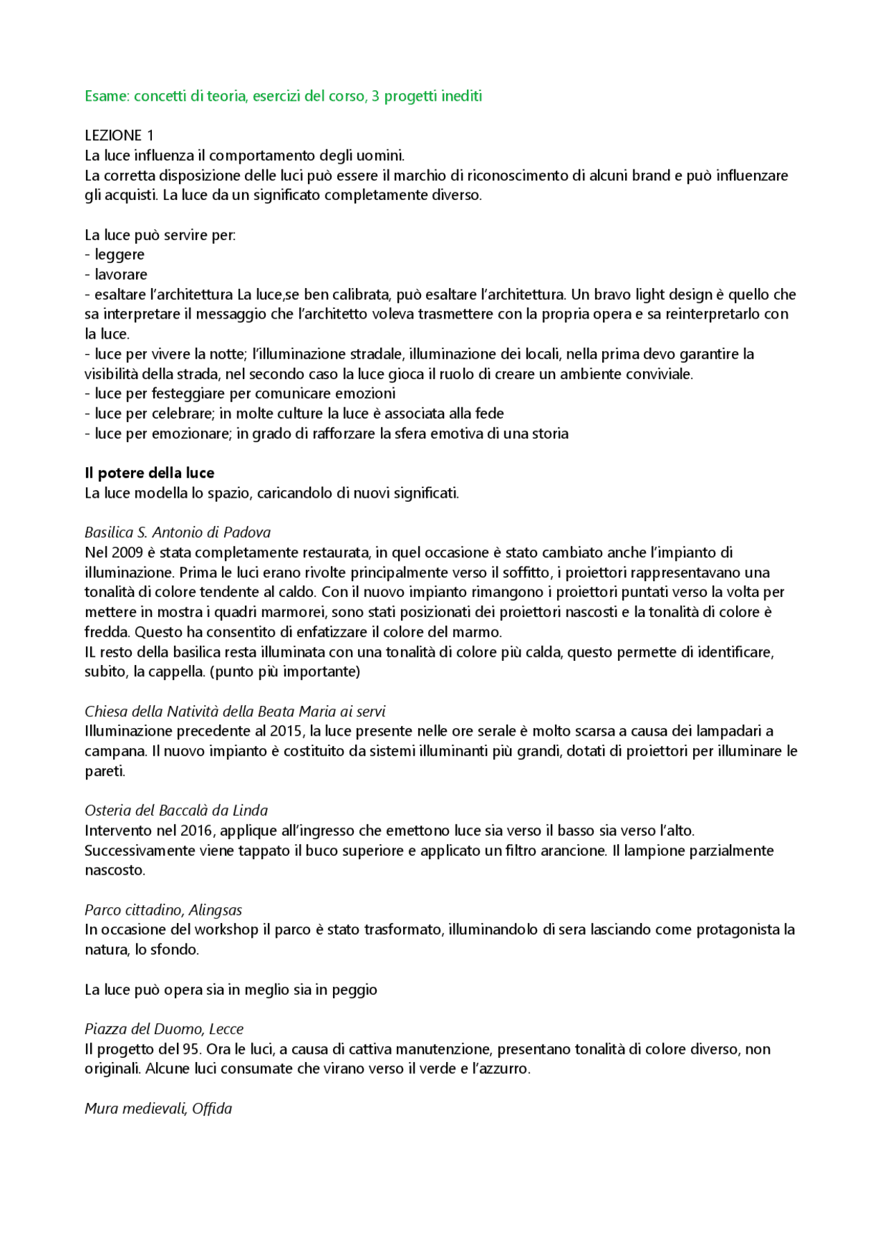 Appunti Light Design Docsity