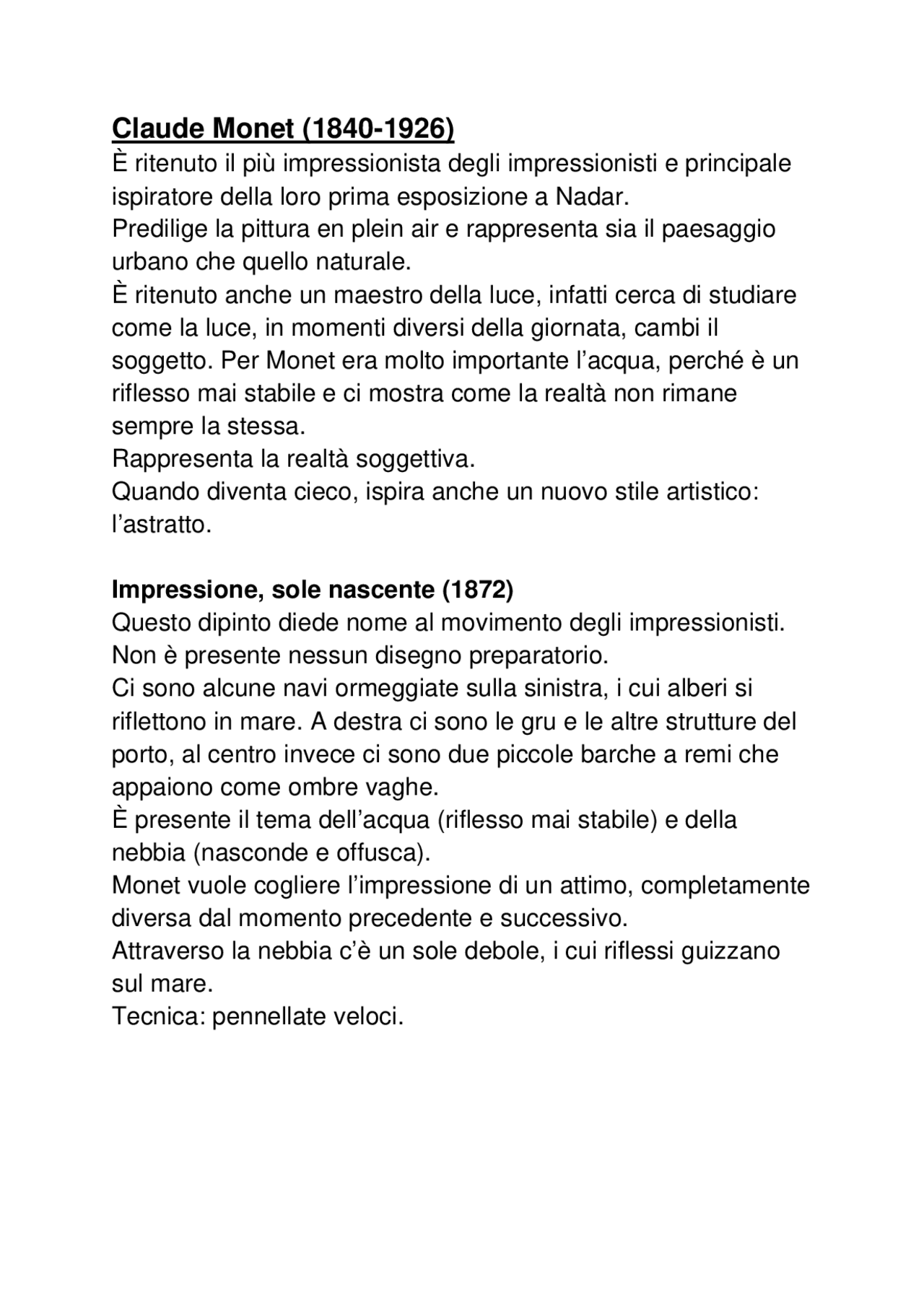 Appunti Quinto Anno Su Monet Docsity