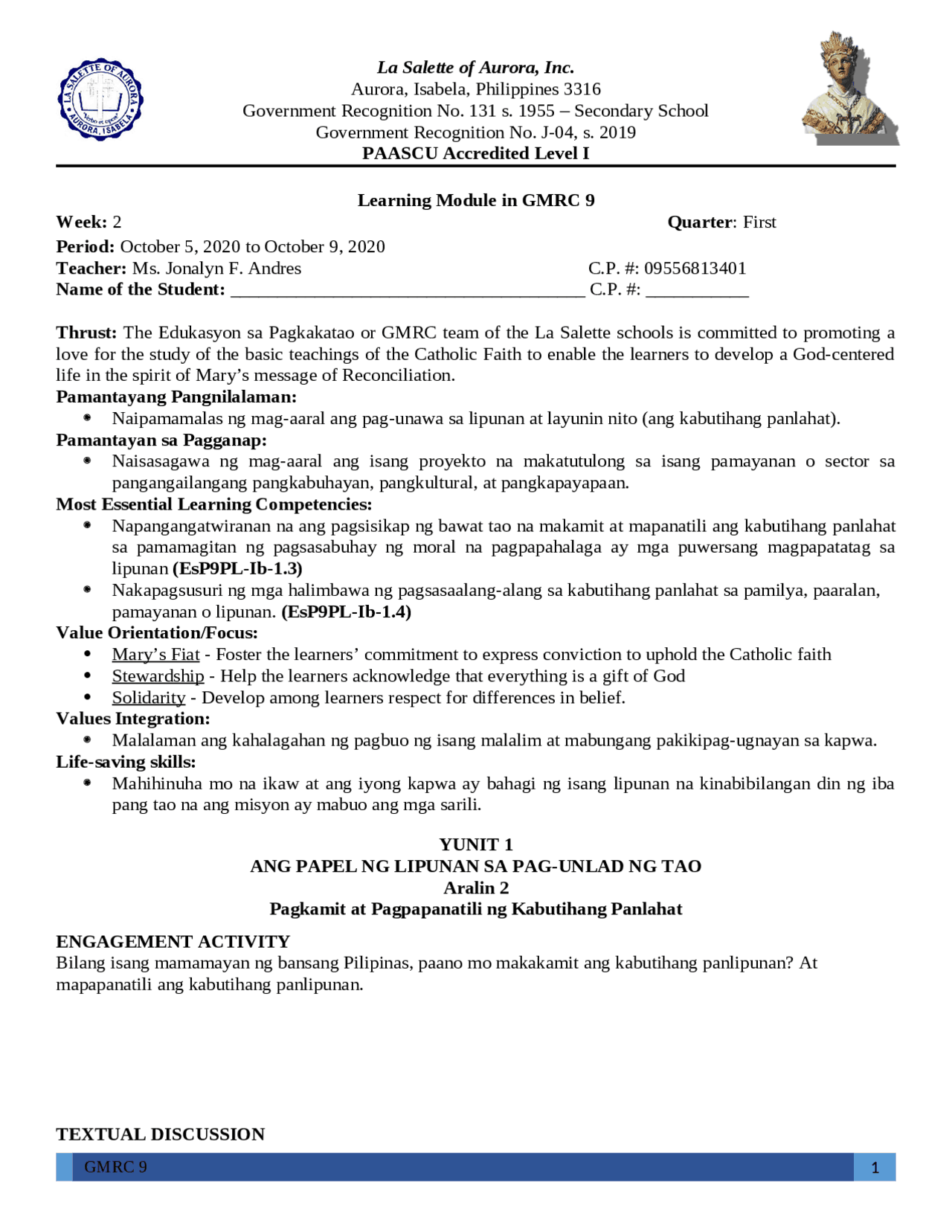 Junior High School Department Lecture and Modules for Quarter One ...