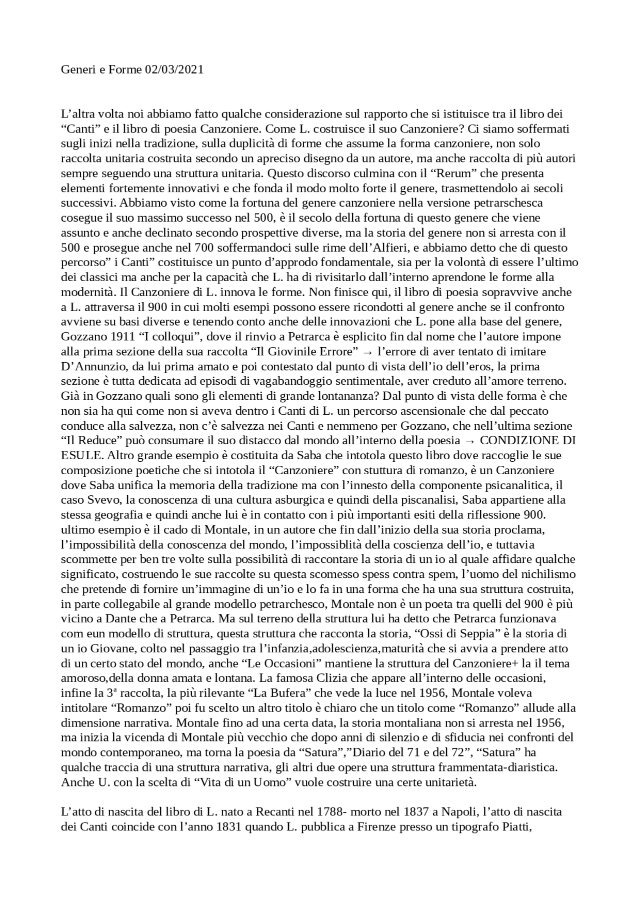 Prima Lezione Generi E Forme Docsity