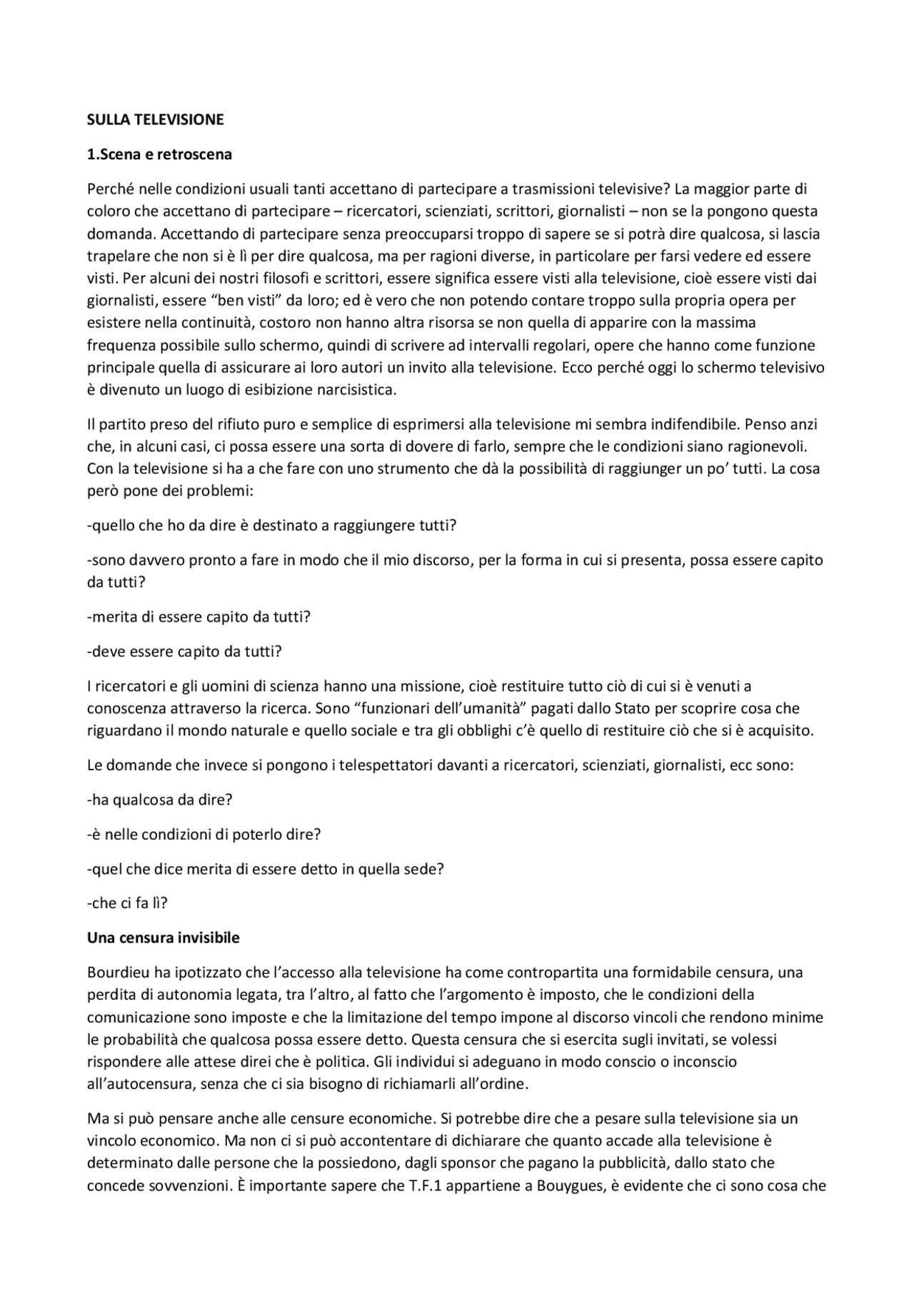 Riassunto Sulla Televisione Docsity