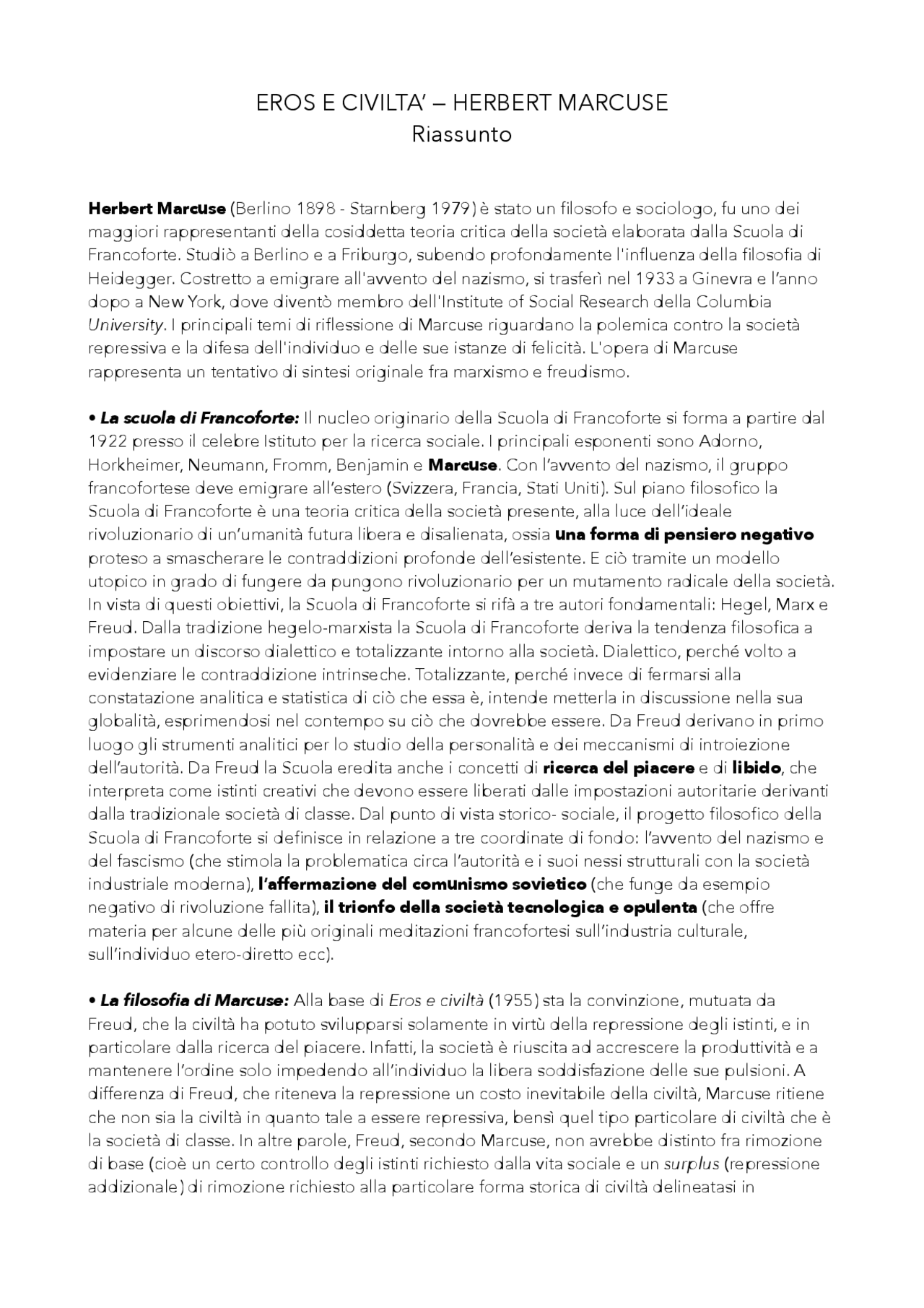 Eros E Civiltà Riassunto Completo Docsity