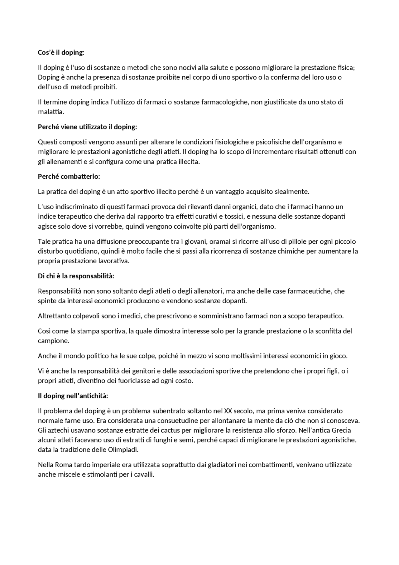 IL DOPING E LE SUE CARATTERISTICHE. | Appunti di Educazione fisica | Docsity