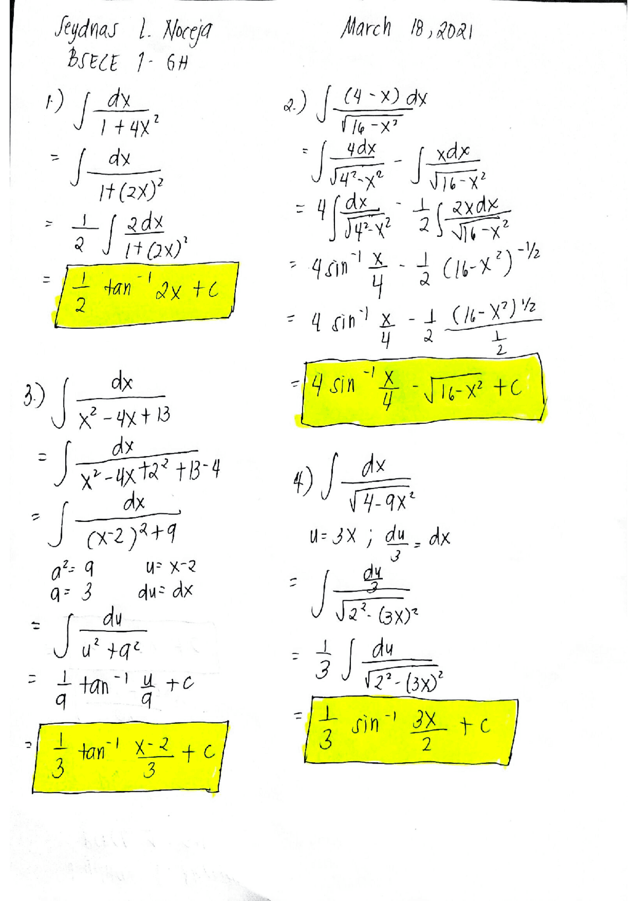 Calculus Answers And Solutions Docsity