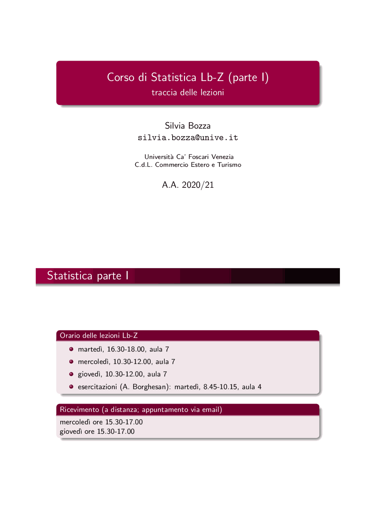 Slide Primo Modulo Statistica Docsity