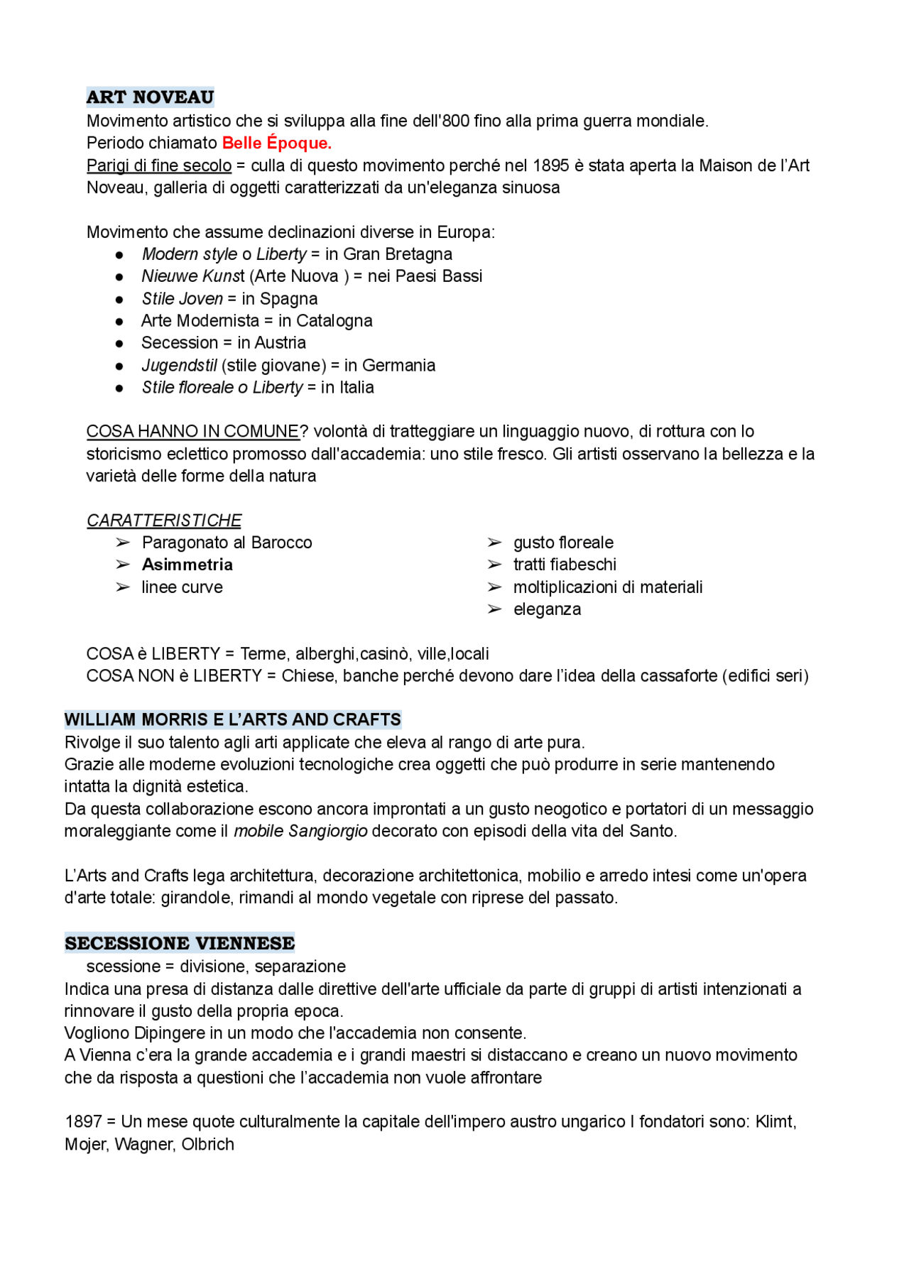 Art Noveau Esponenti E Opere Docsity