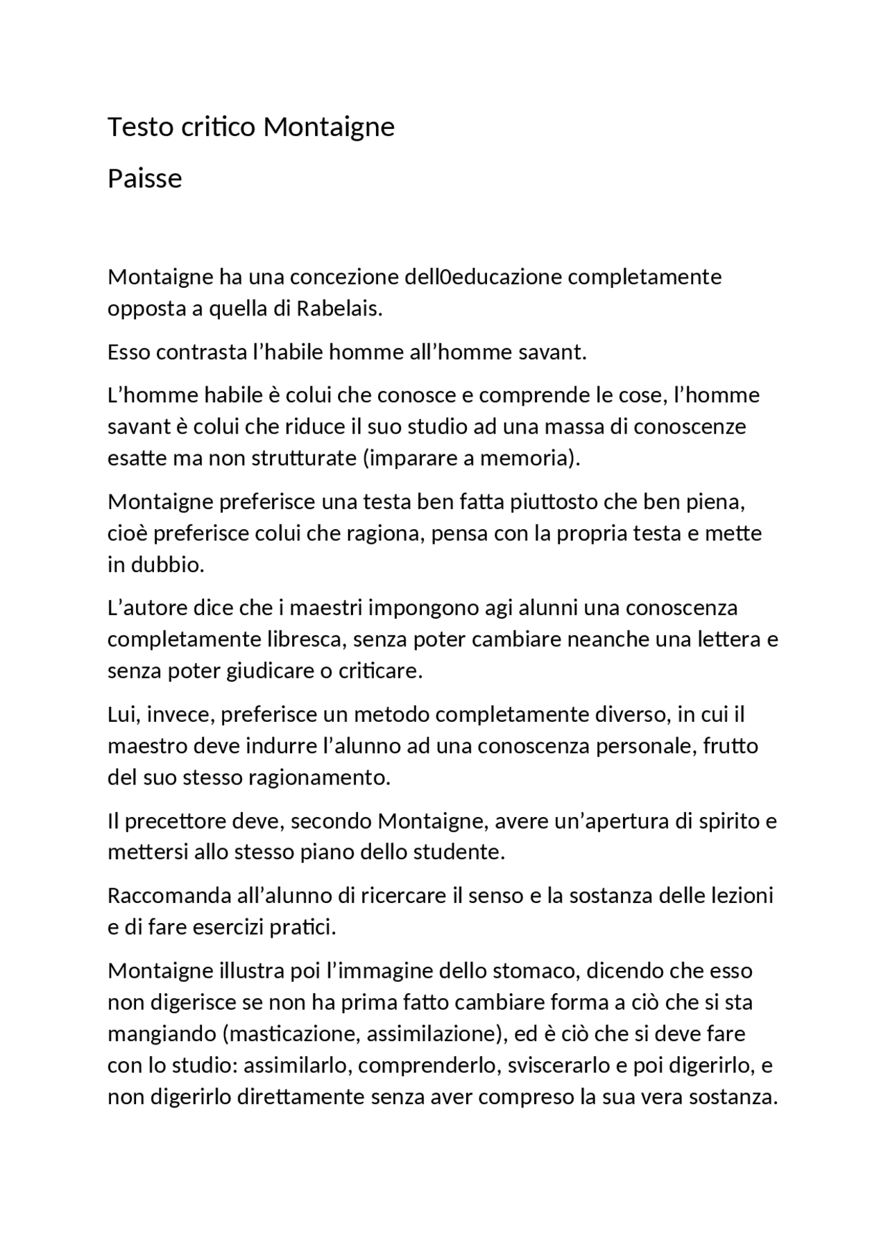 Testo Critico Montaigne Docsity