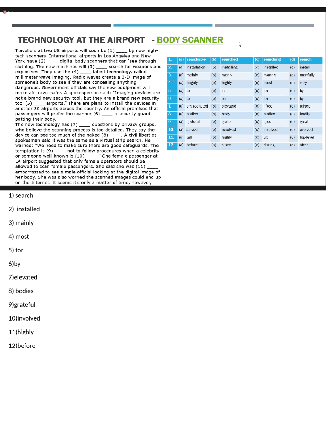 El aeropuerto y vocabulario | Ejercicios de Inglés Técnico | Docsity