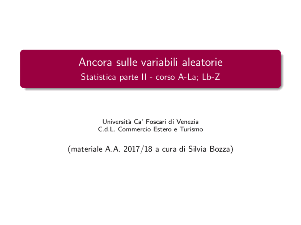 Slide Secondo Modulo Statistica Docsity