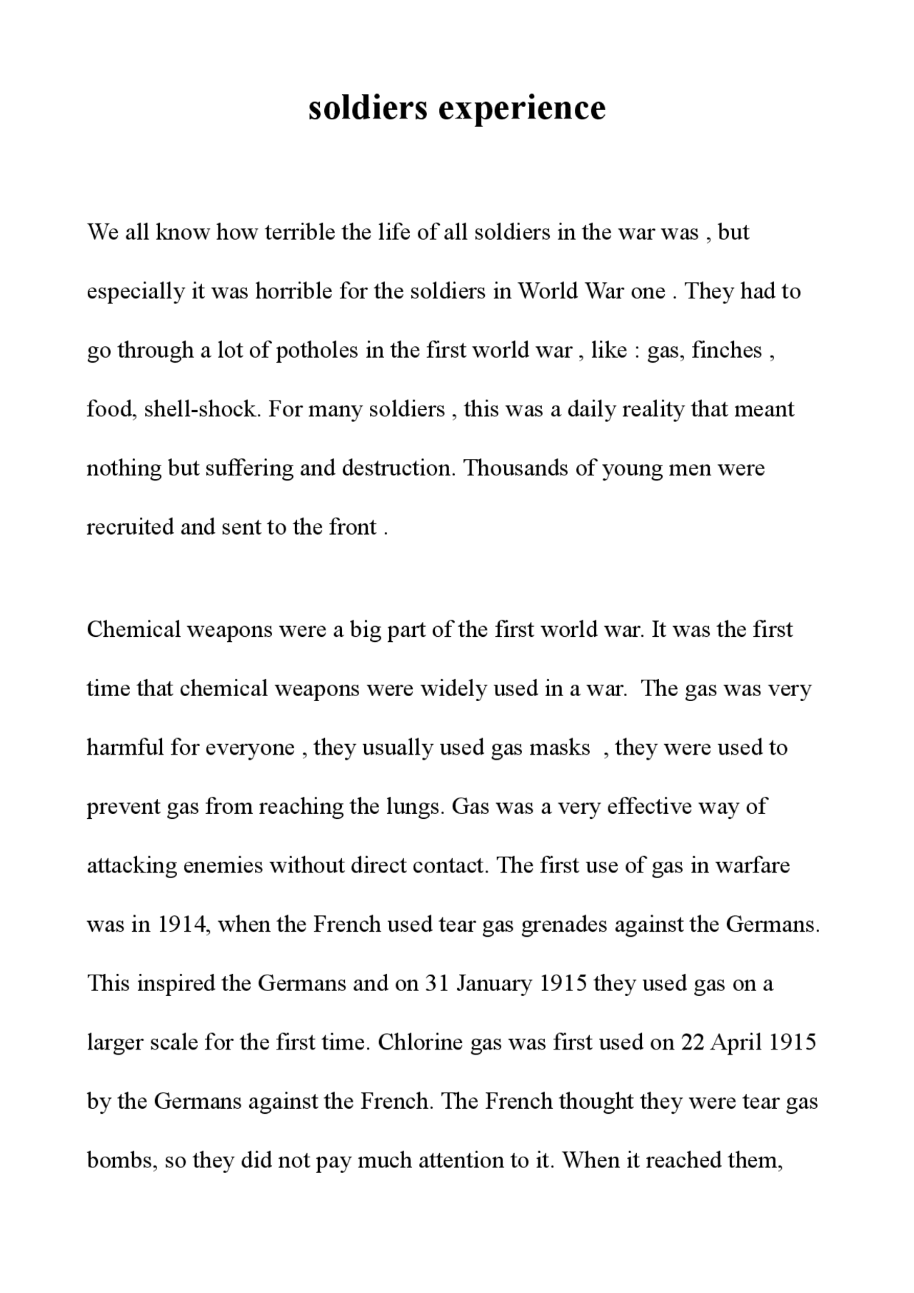 Essay about the soldiers experience during the WW2 - Docsity