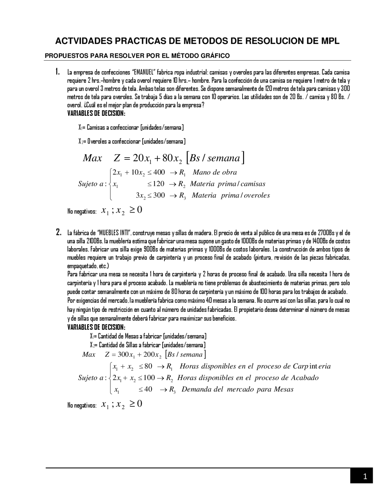 Practico Metodo Simplex Ejercicios De Programación Lineal Docsity