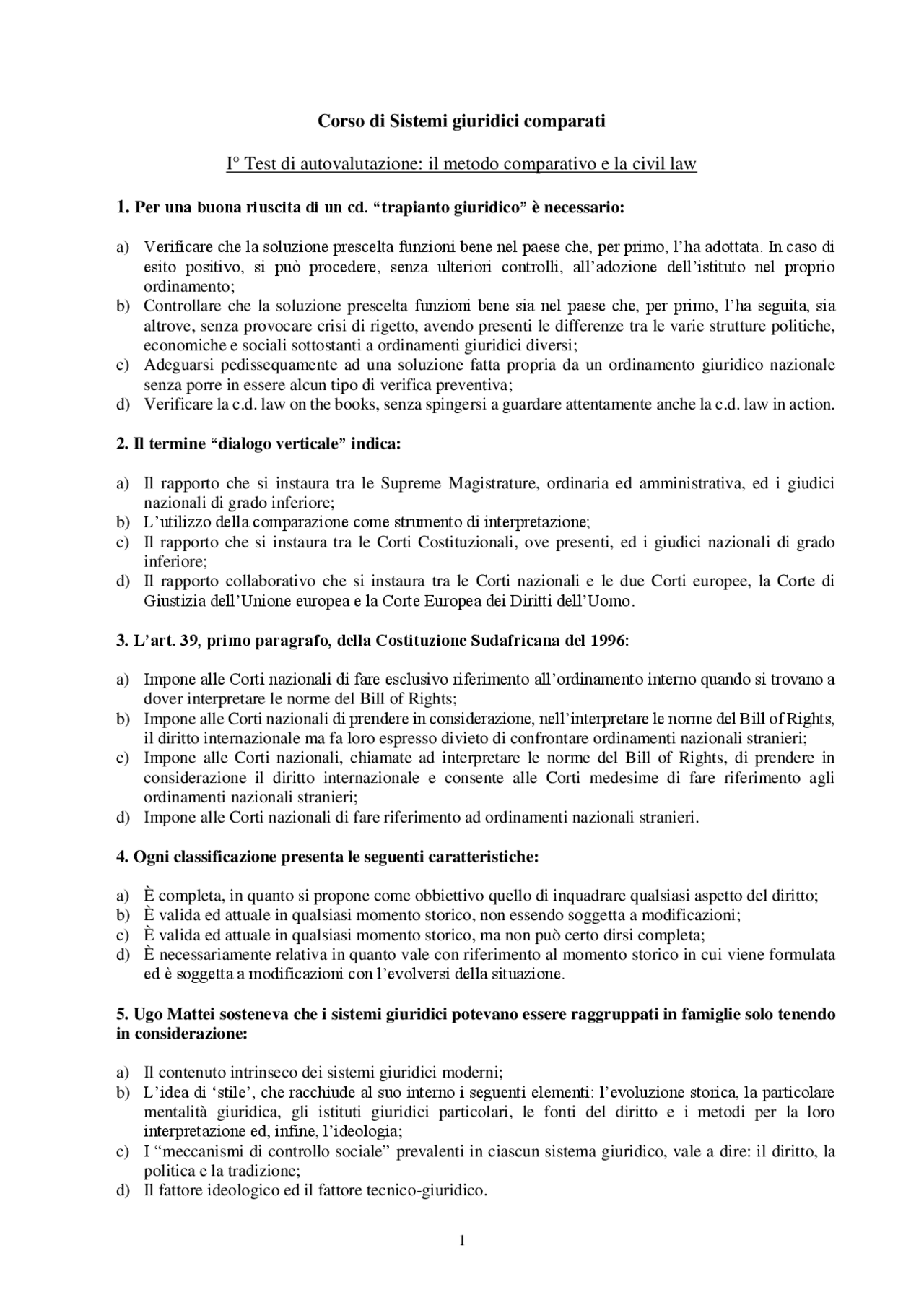 Test Di Autovalutazione Docsity