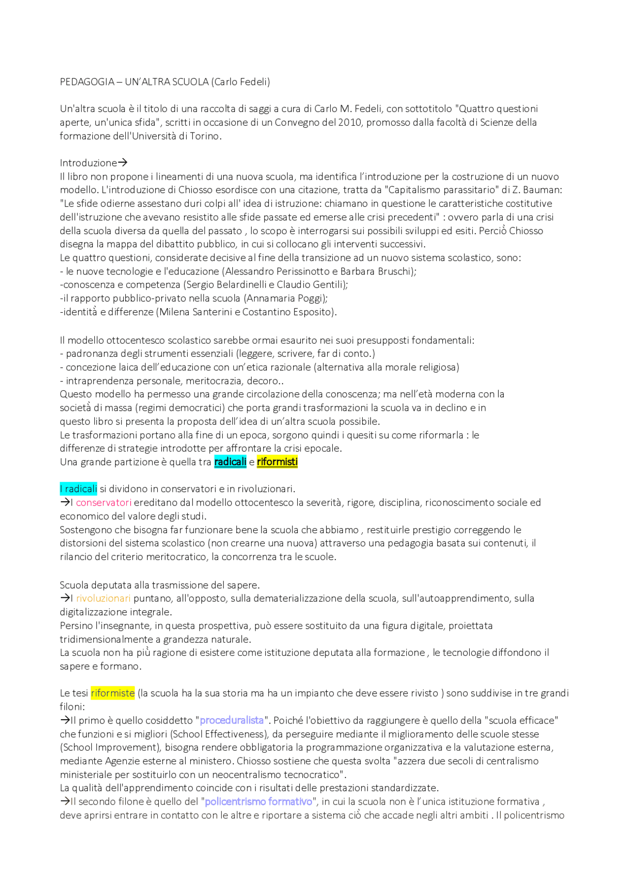 Riassunto Del Libro Unaltra Scuola Docsity