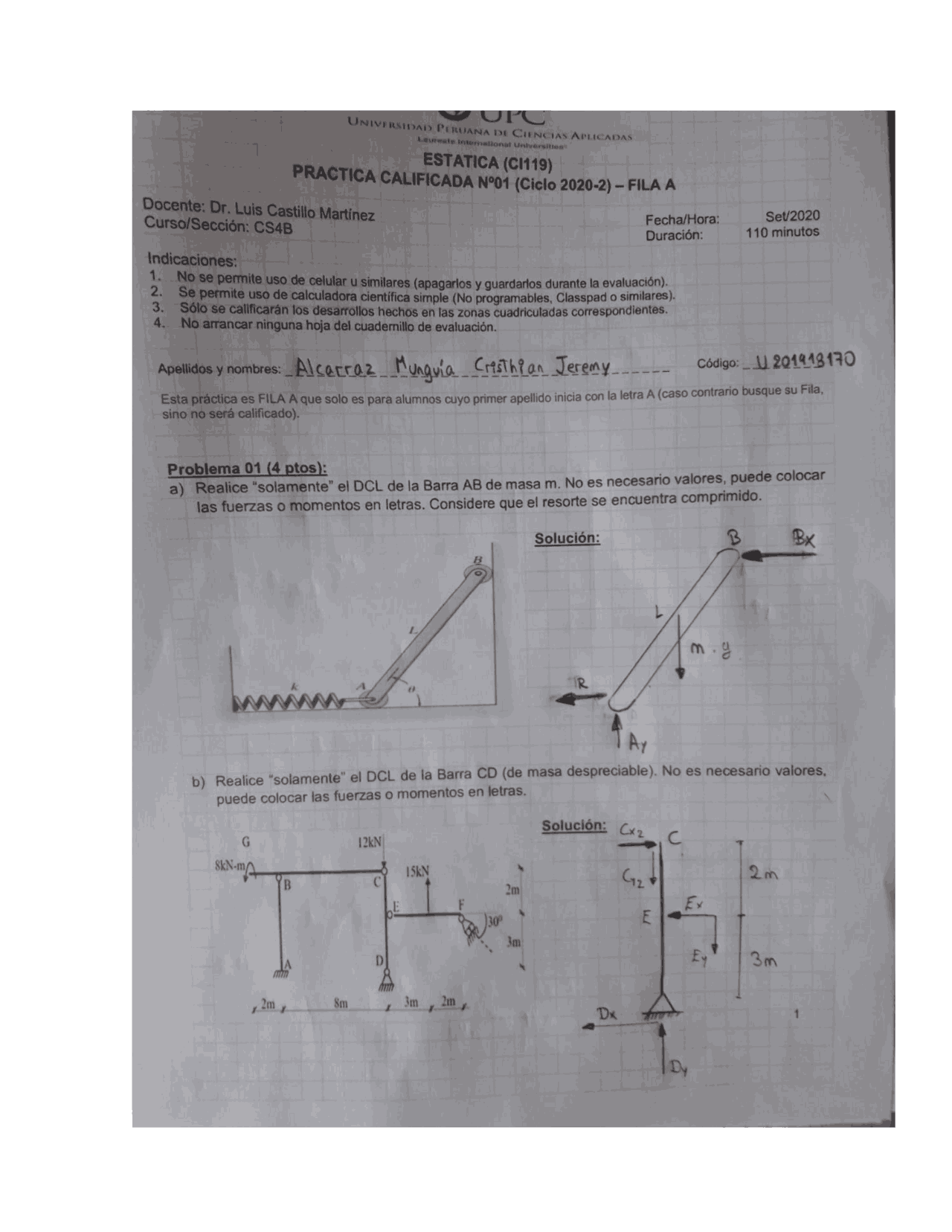 Pc1 Estatica Luis Castillo Docsity