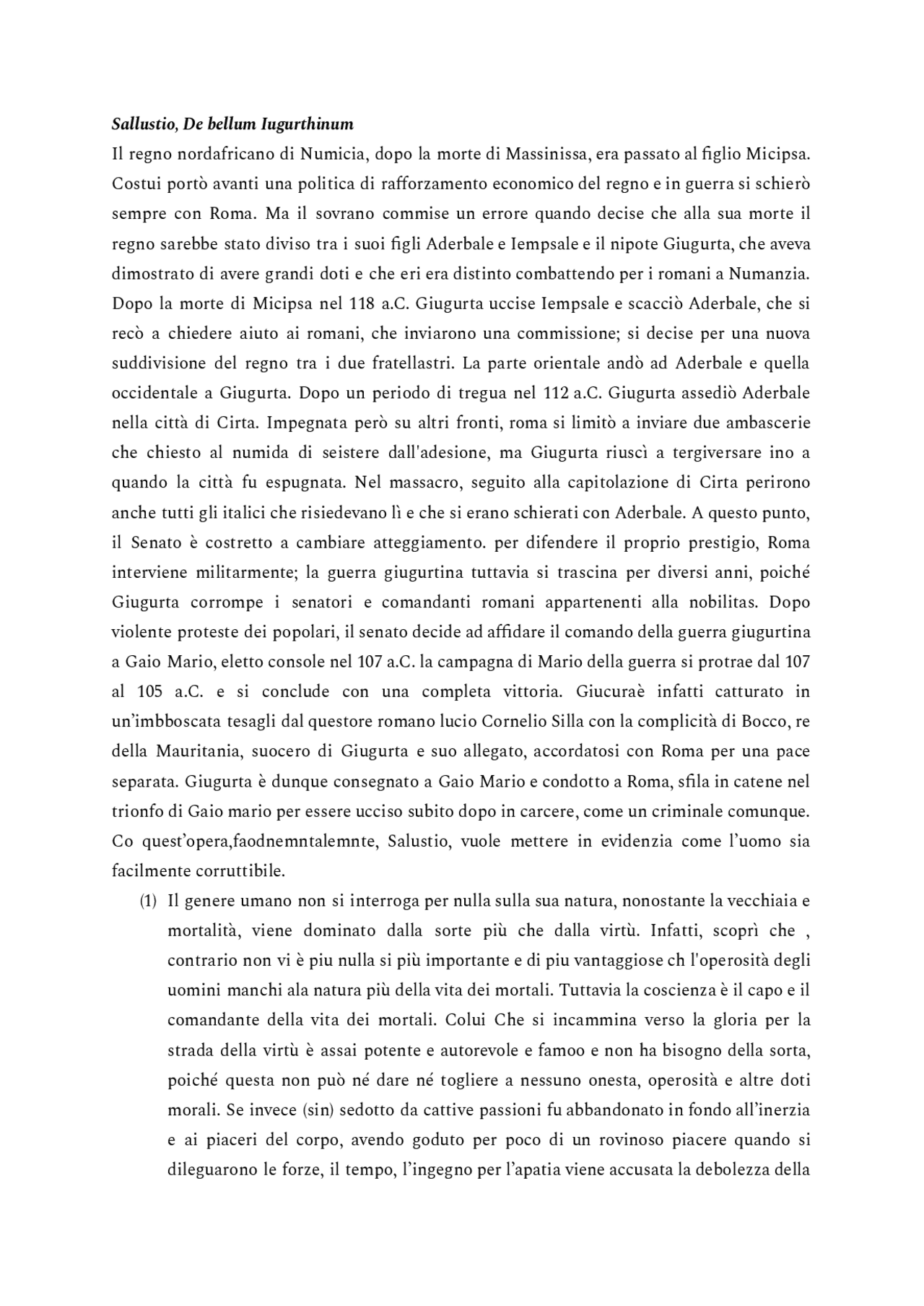 De Bellum Iugurthinum Sallustio Docsity