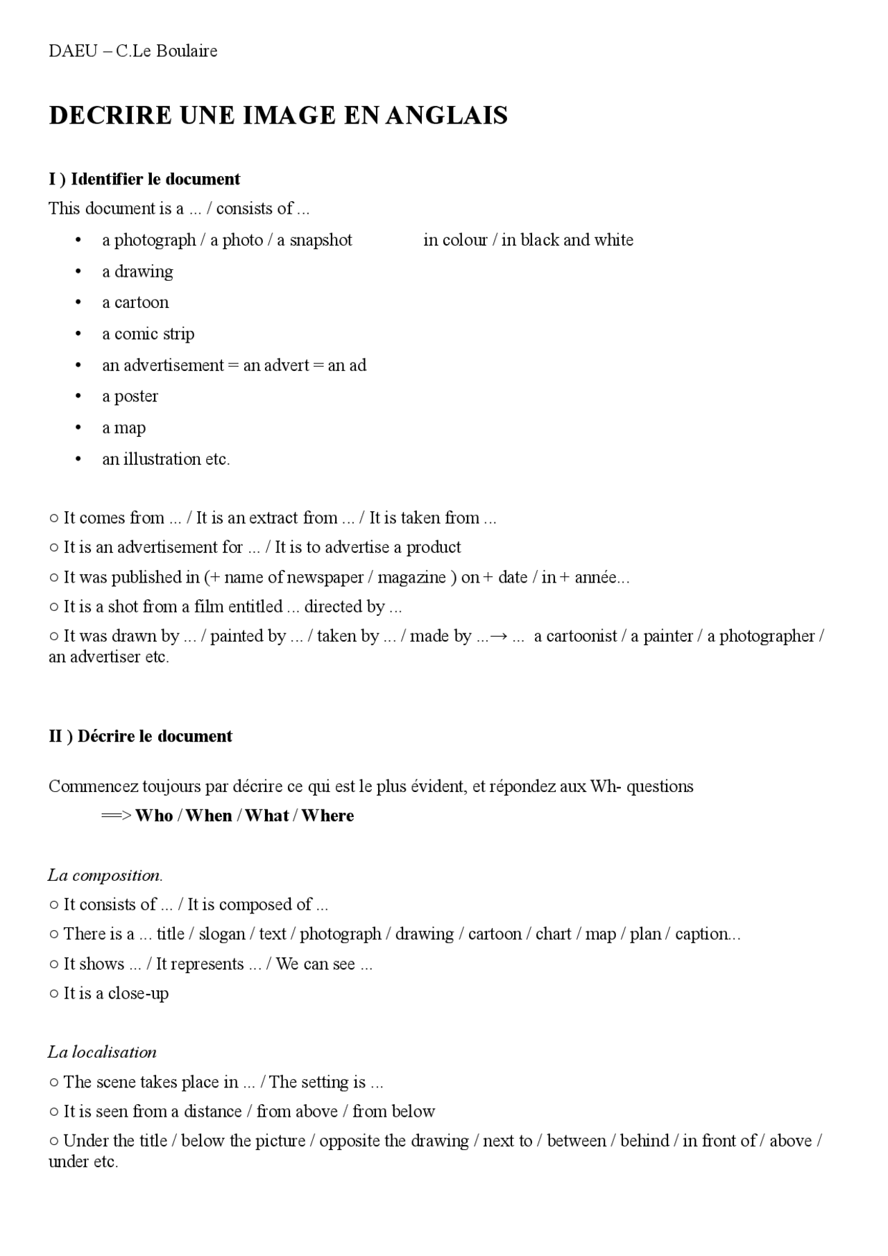 Décrire une image en anglais - Docsity
