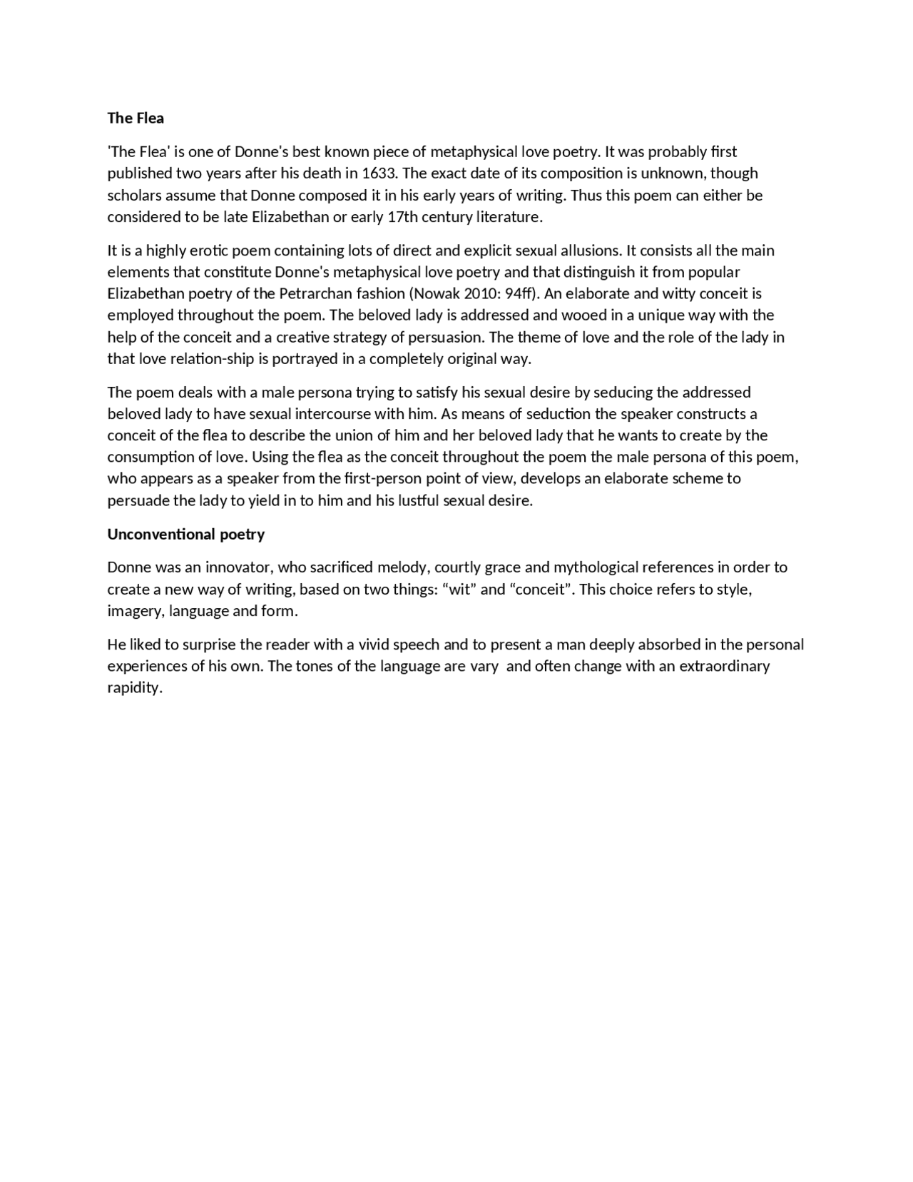 John Donne And The Flea Summary Docsity