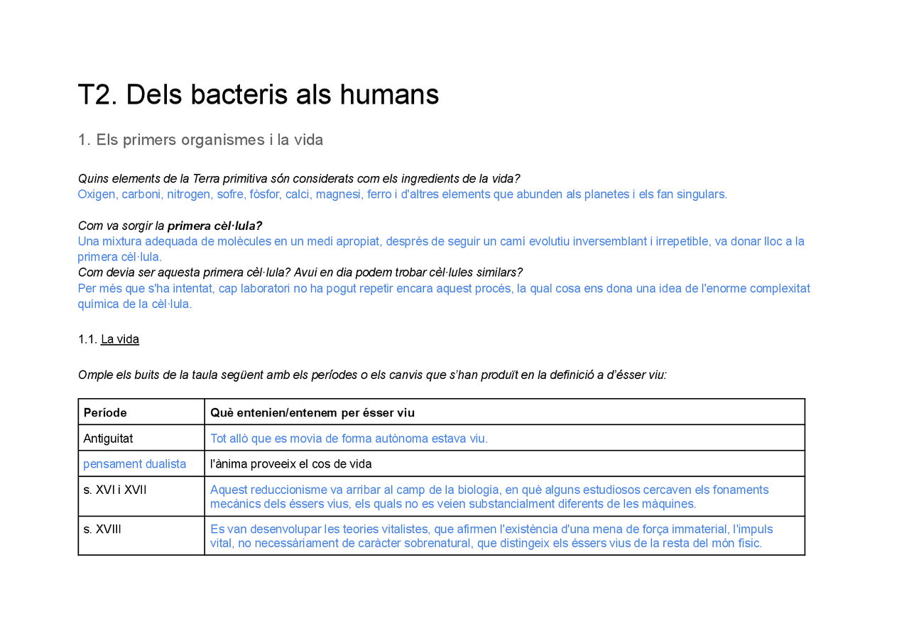 Tema 2 Dels bacteris als humans - Docsity