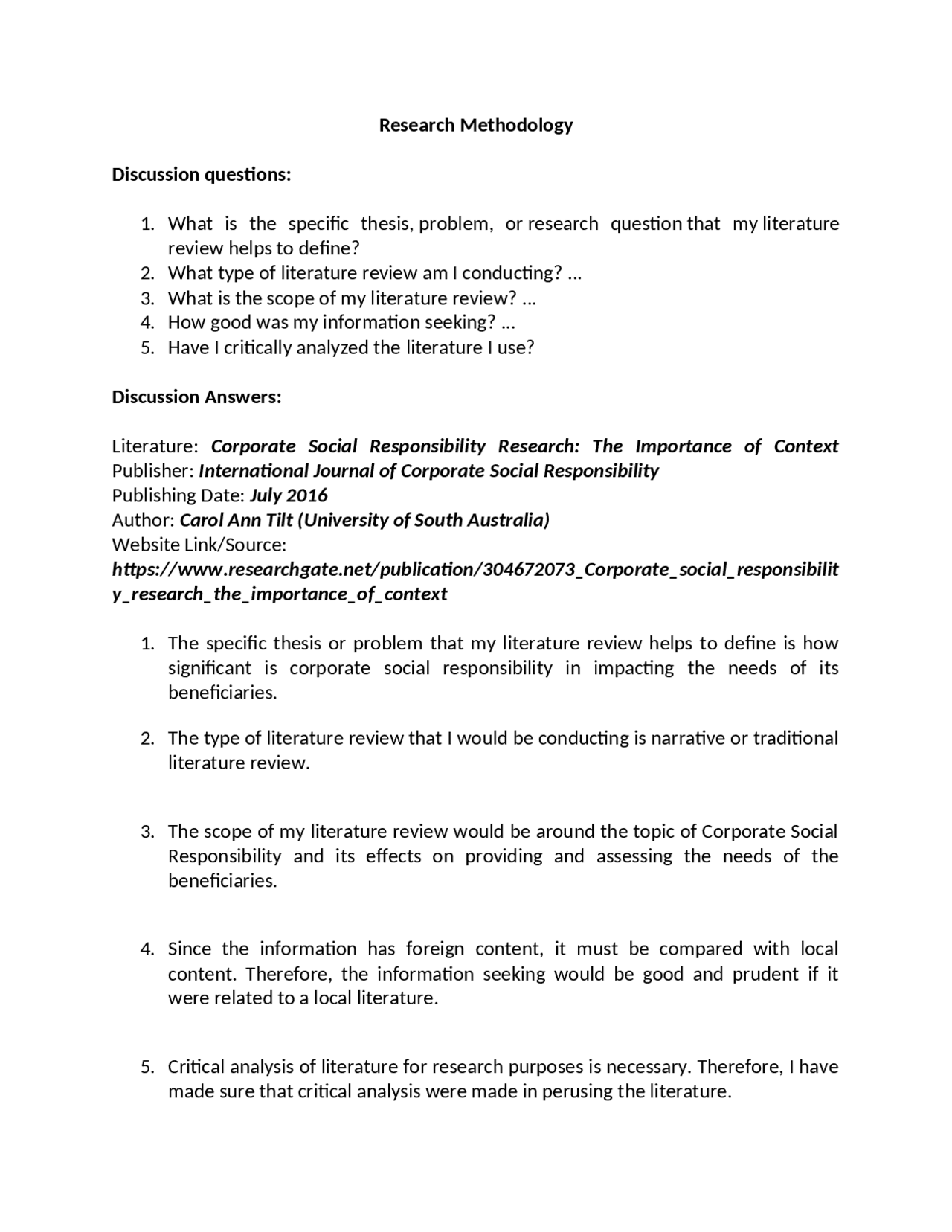 Reasearch Methodology Docsity